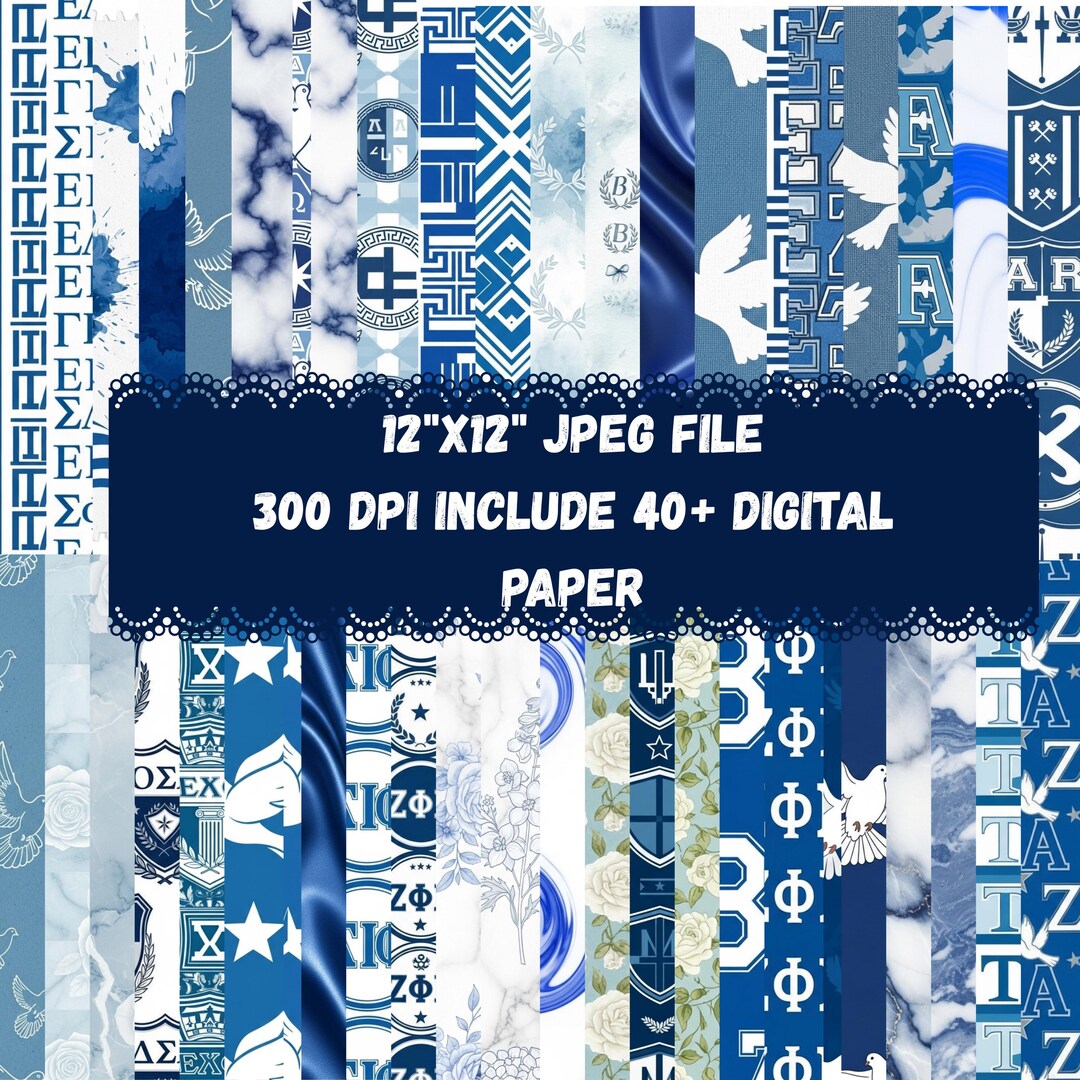 Zeta Phi Beta Digital Paper Pack Blue and White Sorority Backgrounds ...