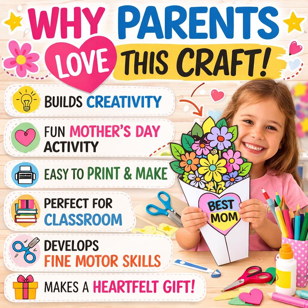 Mother’s Day Craft for Kids, Flower Bouquet Printable, Color Cut and ...
