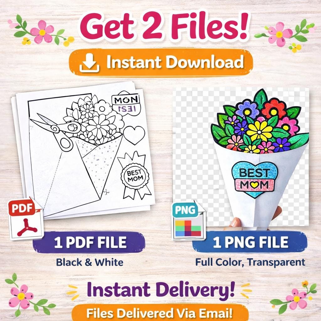 Mother’s Day Craft for Kids, Flower Bouquet Printable, Color Cut and ...
