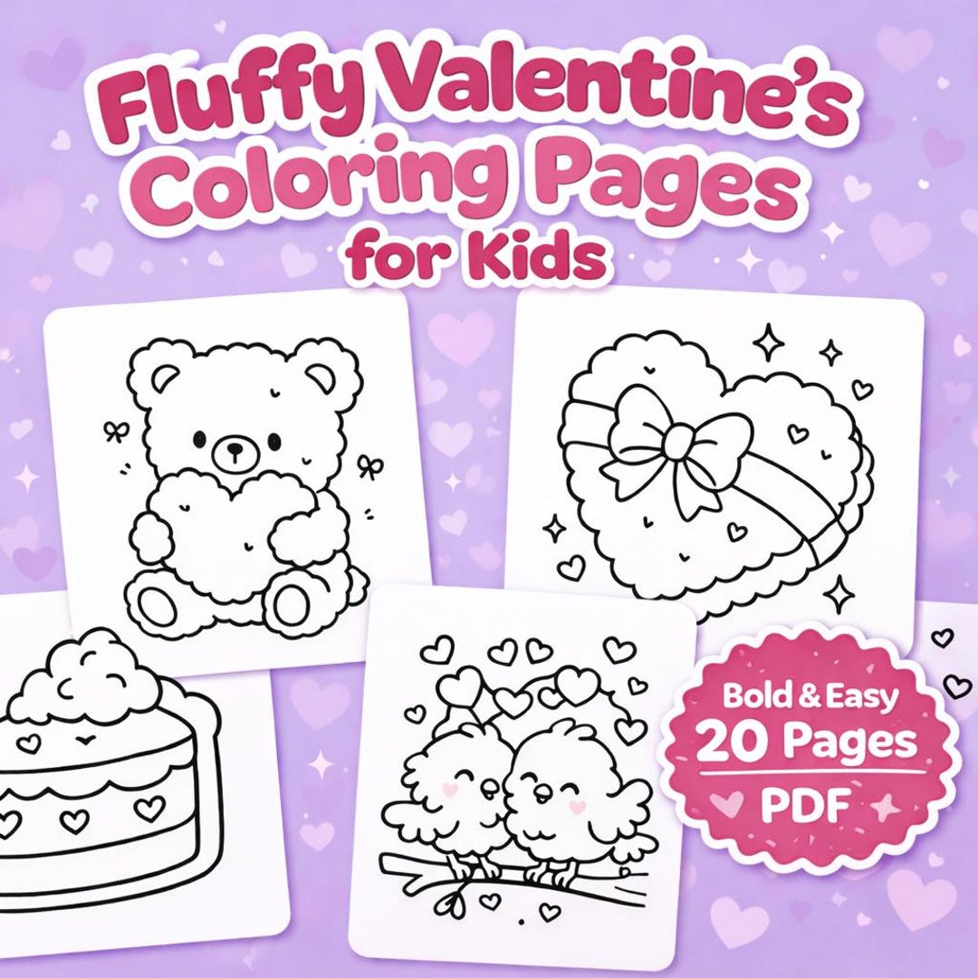 Fluffy Valentine’s Coloring Pages for Kids | Bold & Easy Cute Designs ...