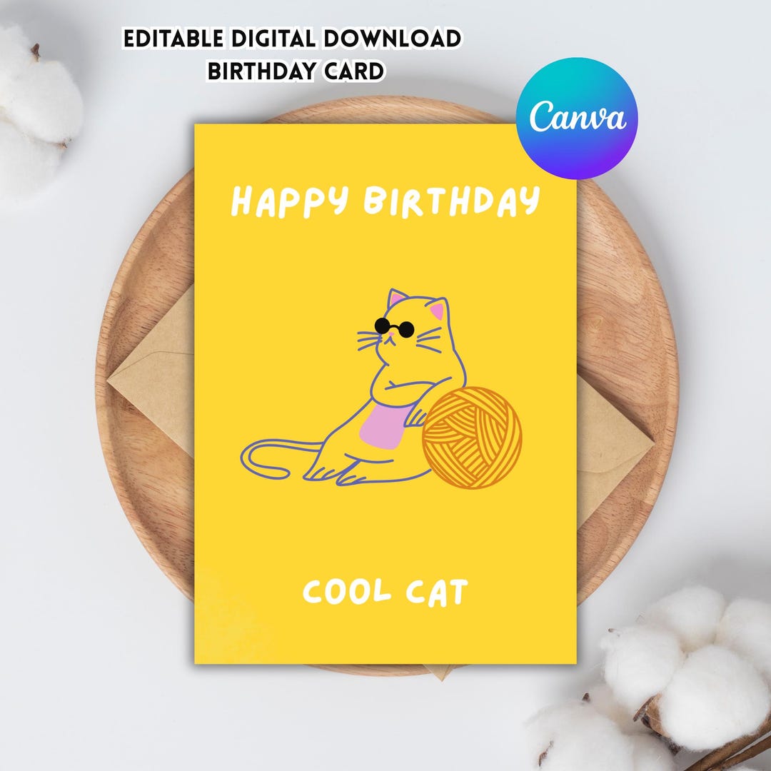 Printable Birthday Card Cat Lover Birthday Card Cool Cat Print at Home ...