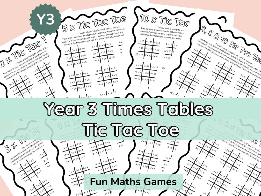 Year 3 Times Tables Tic Tac Toe Worksheets | Multiplication Games ...