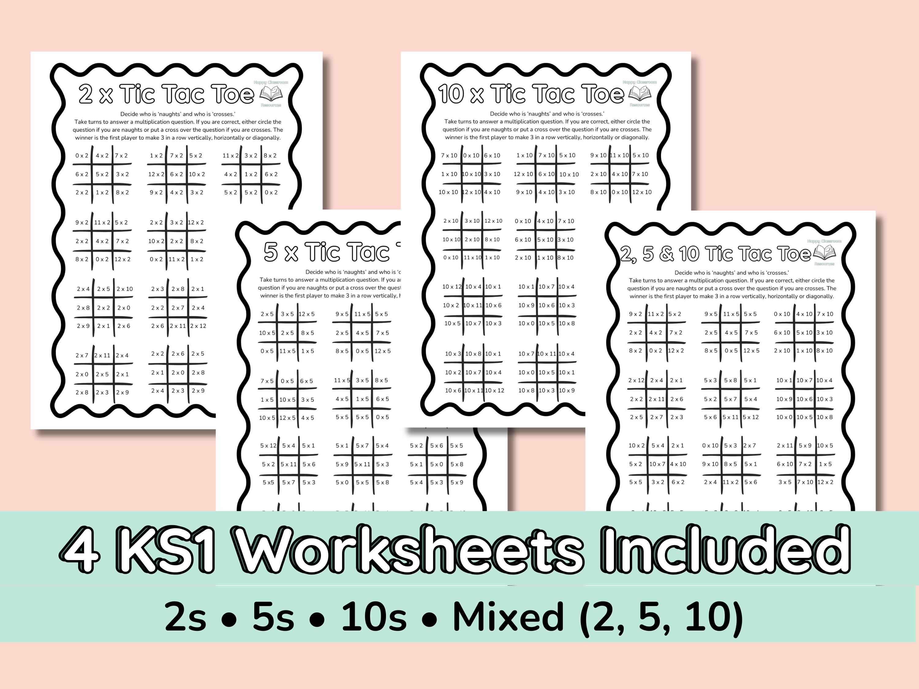 KS1 Times Tables Tic Tac Toe Worksheets | Multiplication Games | Maths ...