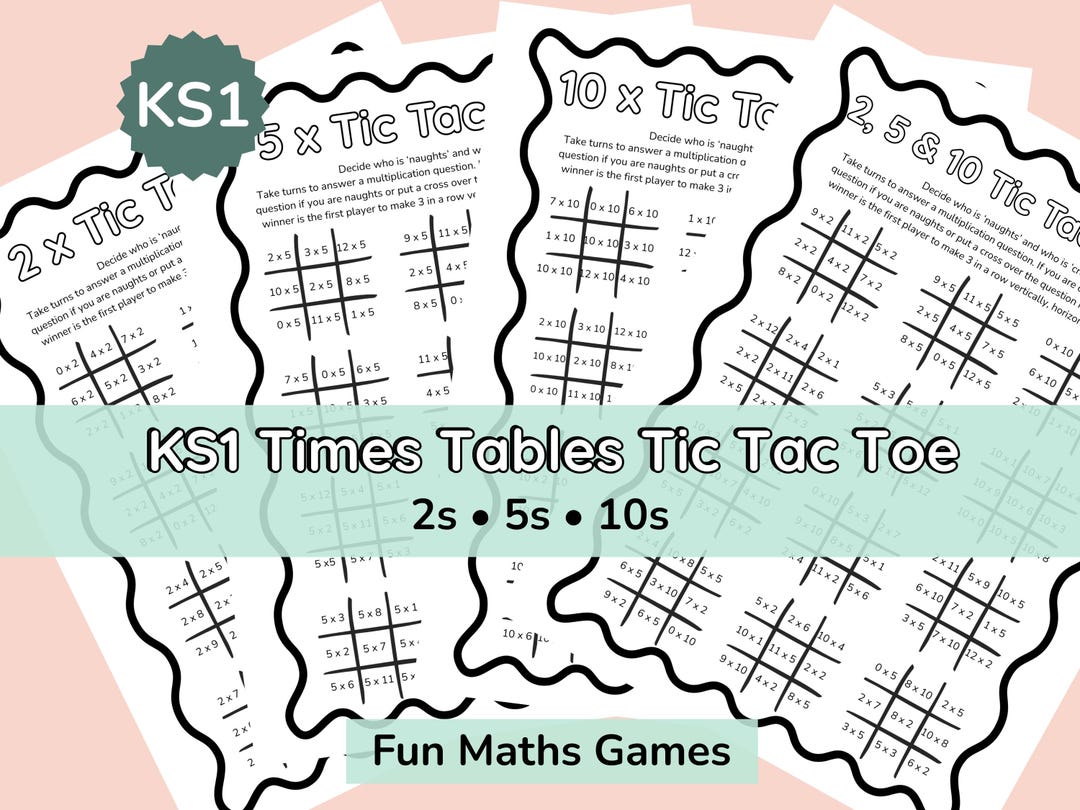 KS1 Times Tables Tic Tac Toe Worksheets | Multiplication Games | Maths ...