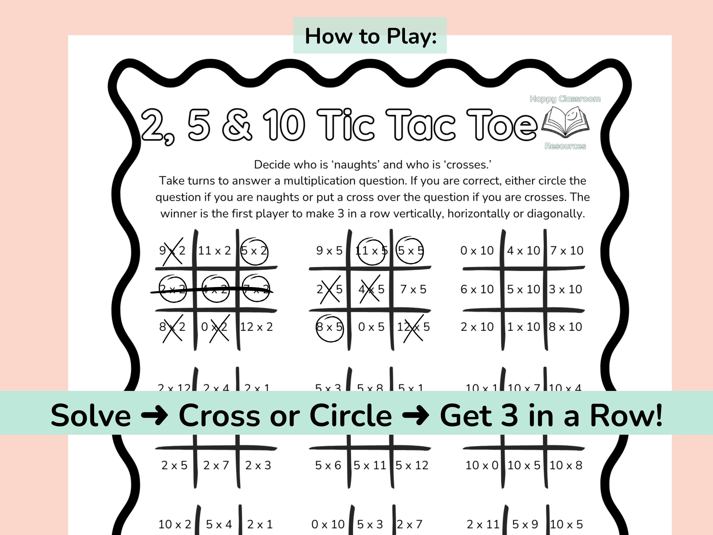 KS1 Times Tables Tic Tac Toe Worksheets | Multiplication Games | Maths ...