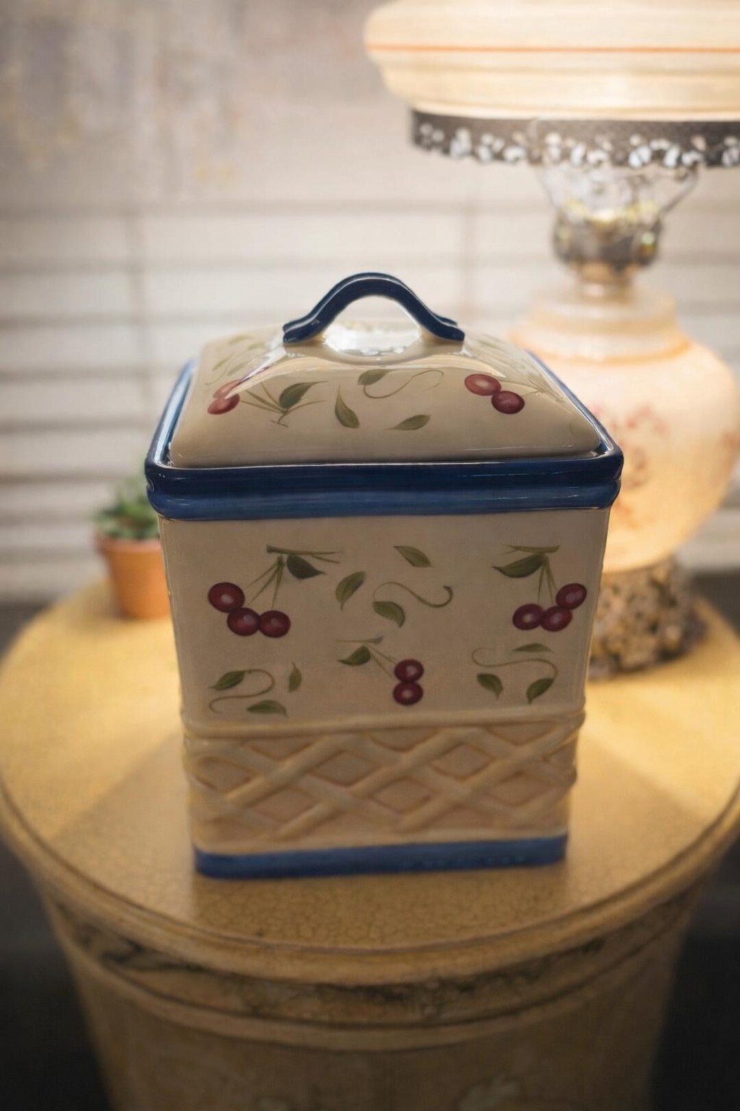 Vintage Hand-painted Ceramic Cherry Canister | Cottage Kitchen Storage ...