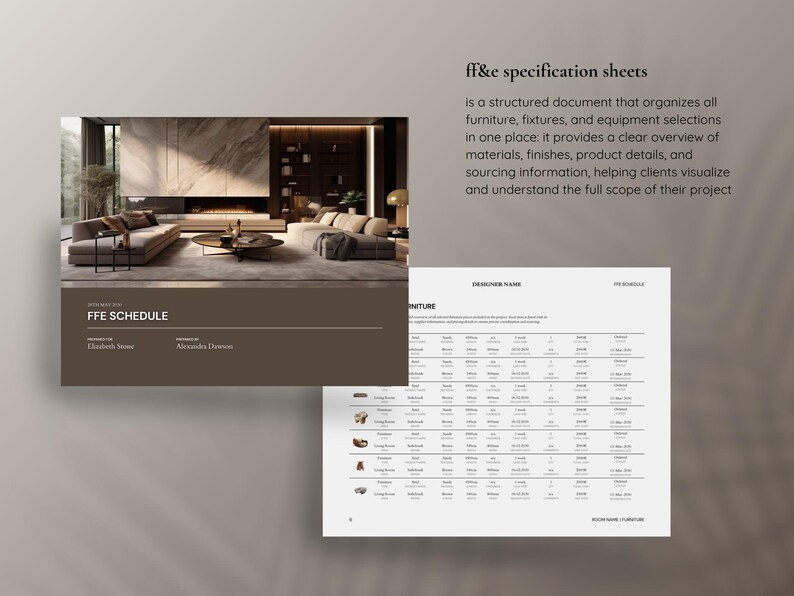 Interior Design FF&E Schedule Template | Editable Specification Sheets ...
