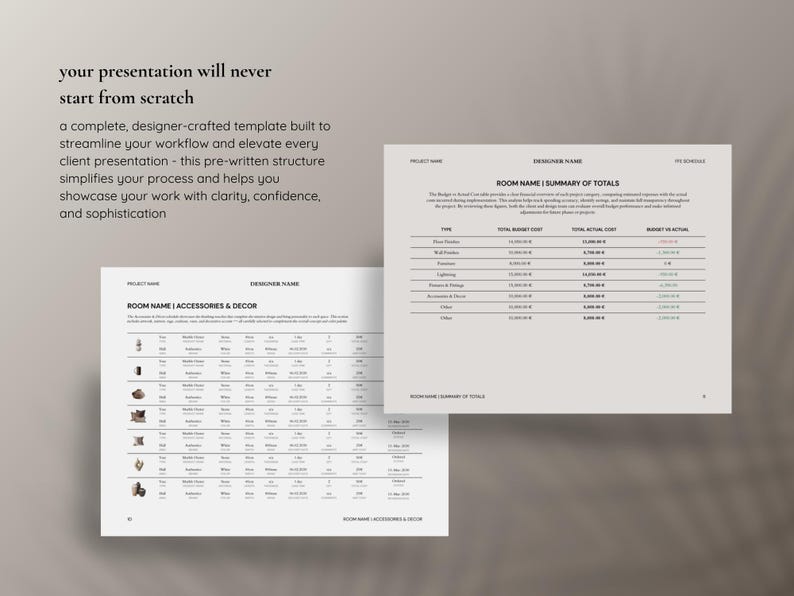 Interior Design FF&E Schedule Template | Editable Specification Sheets ...
