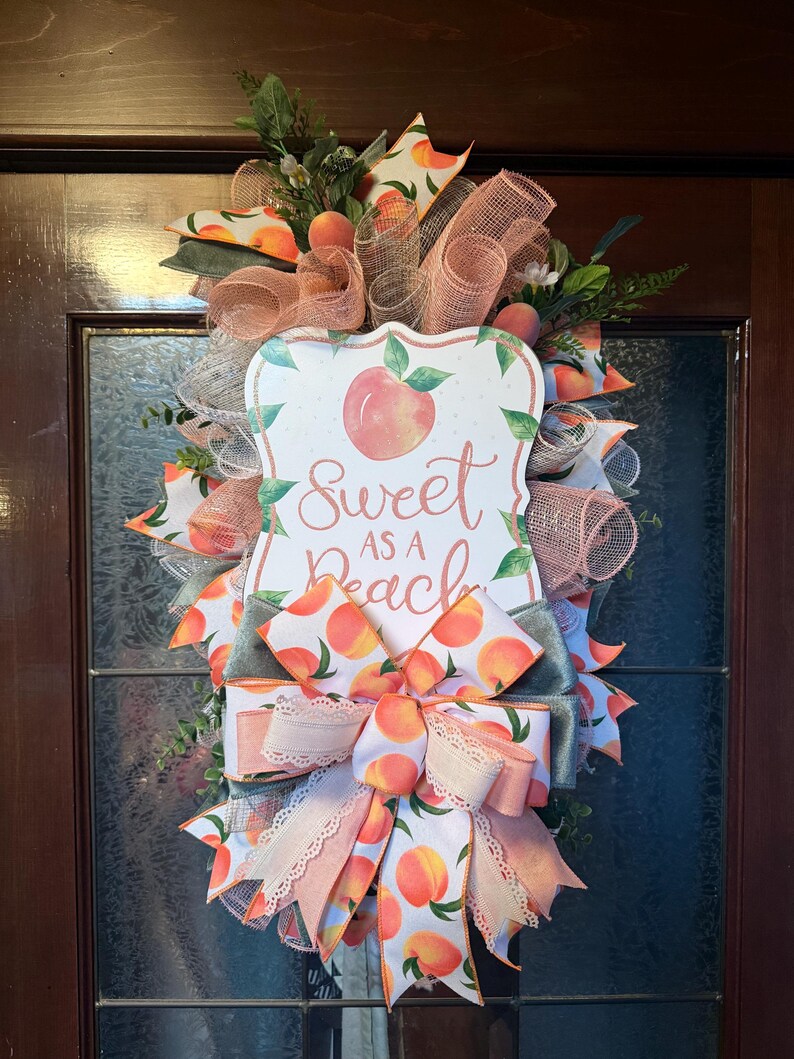 Handmade Peach Spring Wreath | Farmhouse Front Door Decor - Etsy
