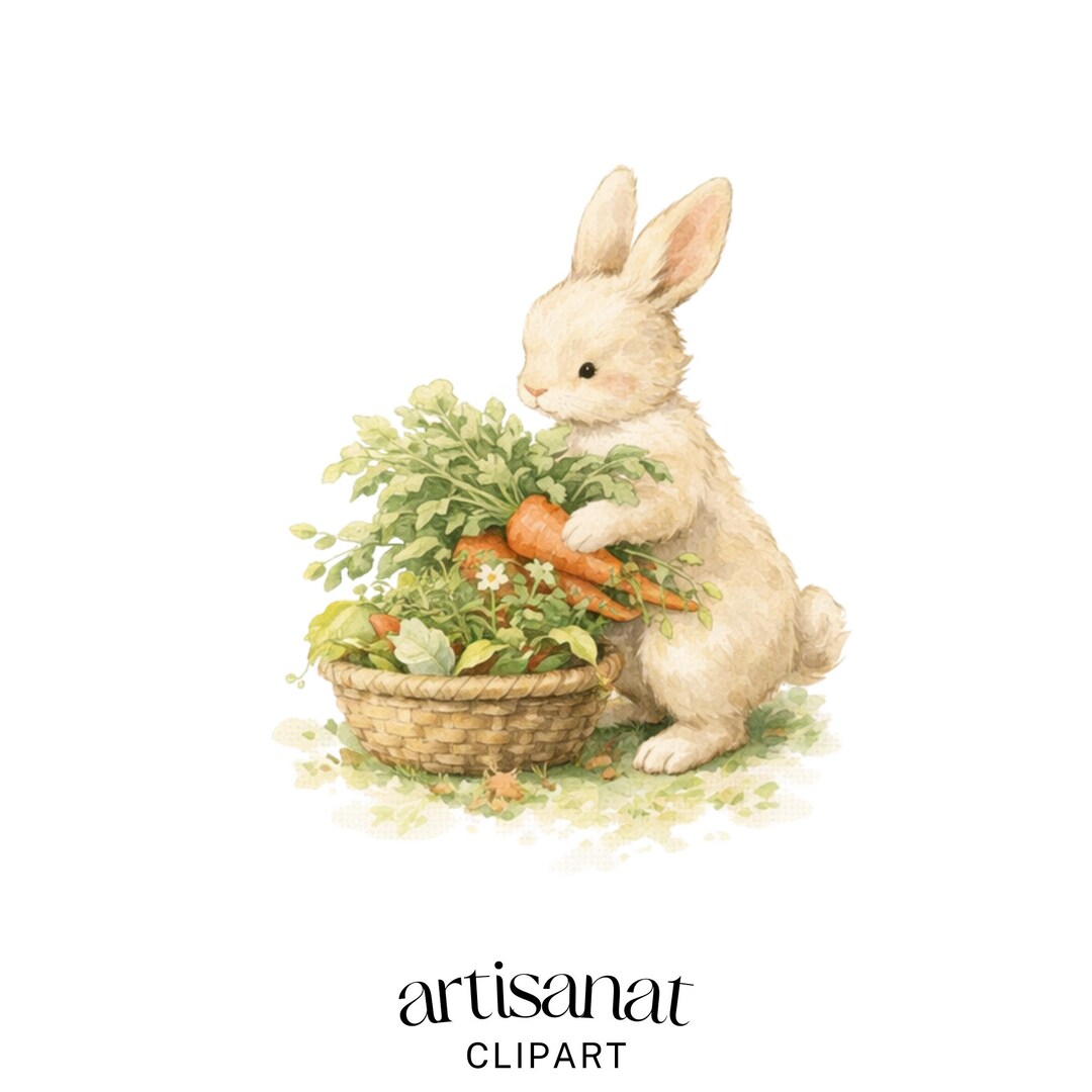 Bunny Clipart Set, 20 Watercolor Rabbit Illustrations PNG, Woodland ...