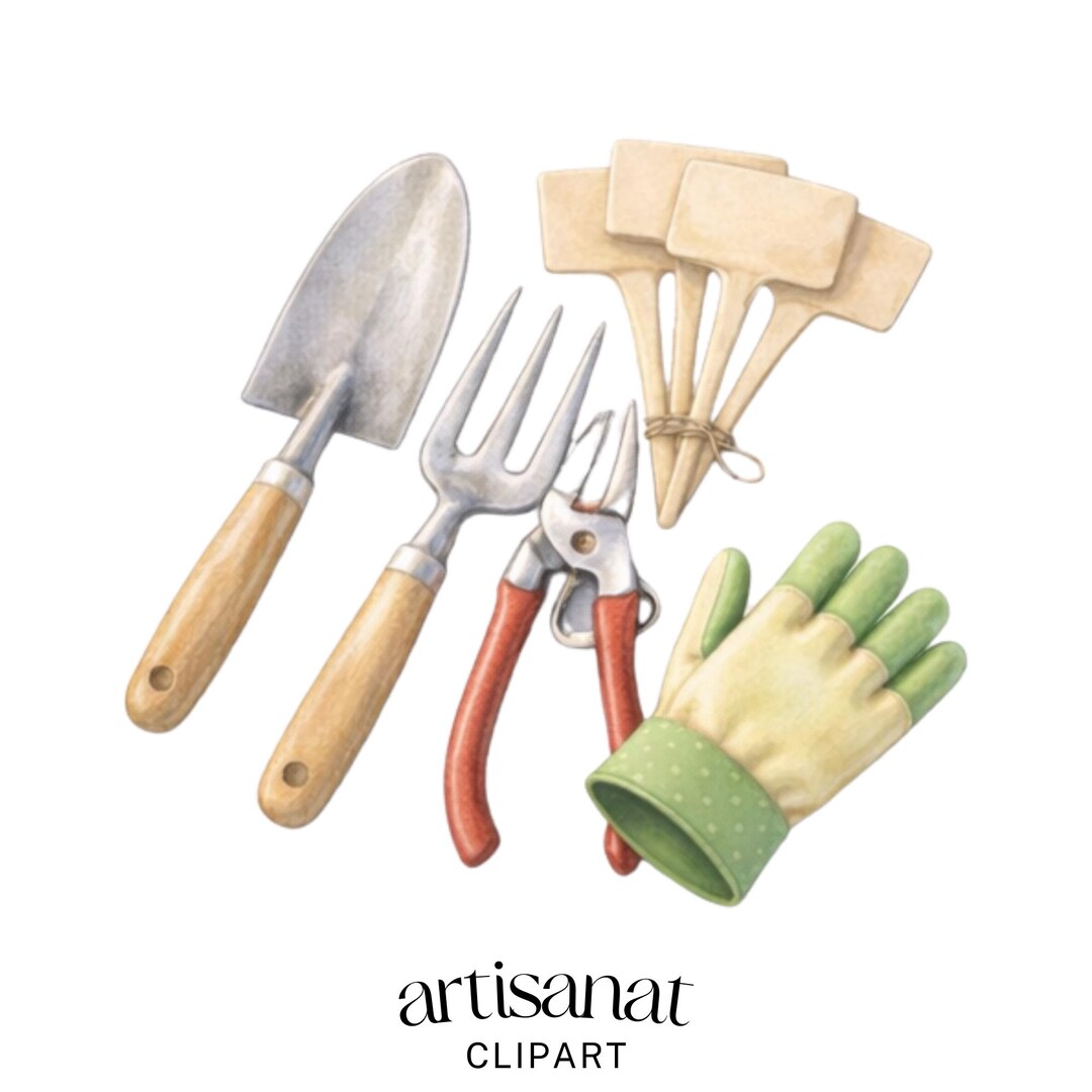 Gardening Clipart Set, Watercolor Garden Tools PNG, Spring Garden ...