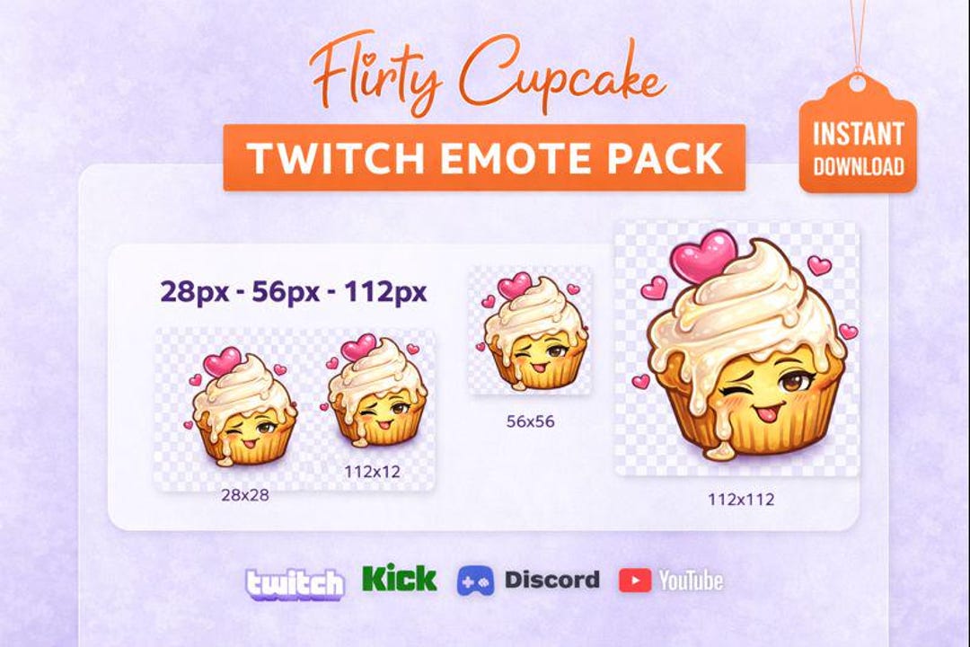 Twitch Emote Cupcake PNG Pack | Flirty Kawaii Cupcake Emote | Streamer ...