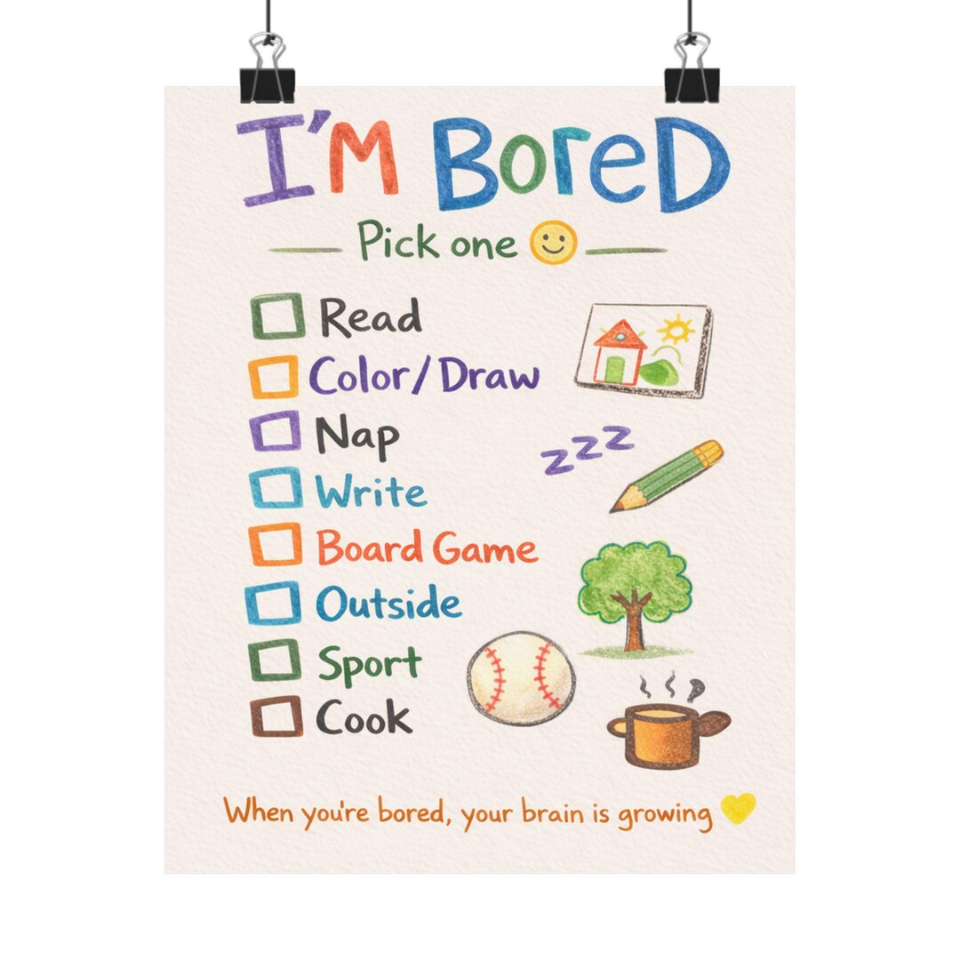 I'm Bored Activity Checklist Matte Vertical Poster | Kids Room ...