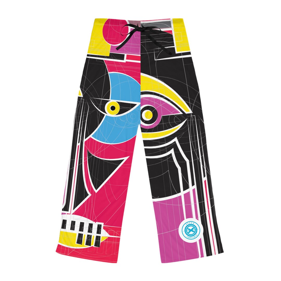 Abstract Neon Robot Face Pajama Pants | Blue All-over Print Lounge ...