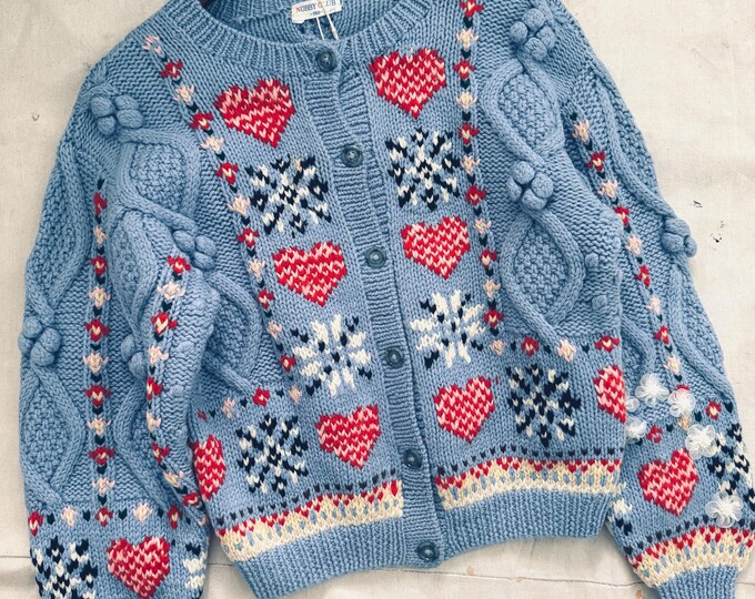Vintage Japanese Wool Cardigan | NOBBY CLUB | Heart Fair Isle Knit | 3D ...