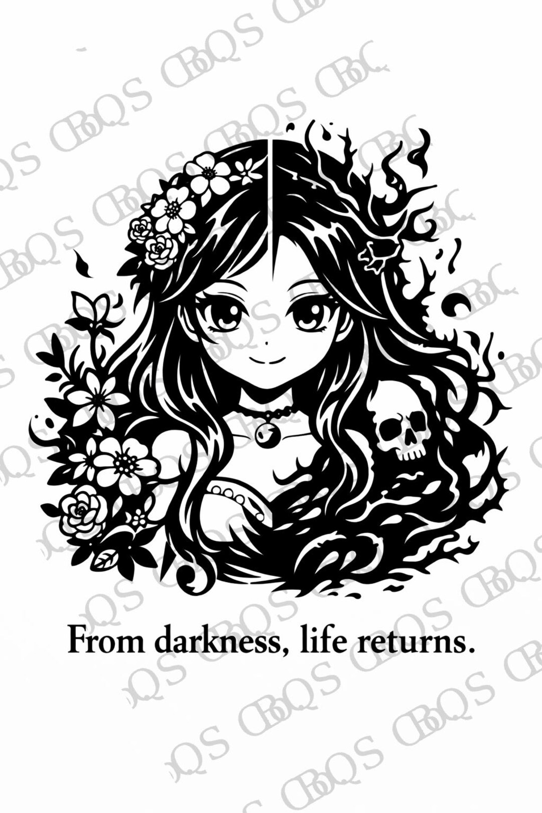 From Darkness, Life Returns SVG PNG | Gothic Anime Line Art | Black ...