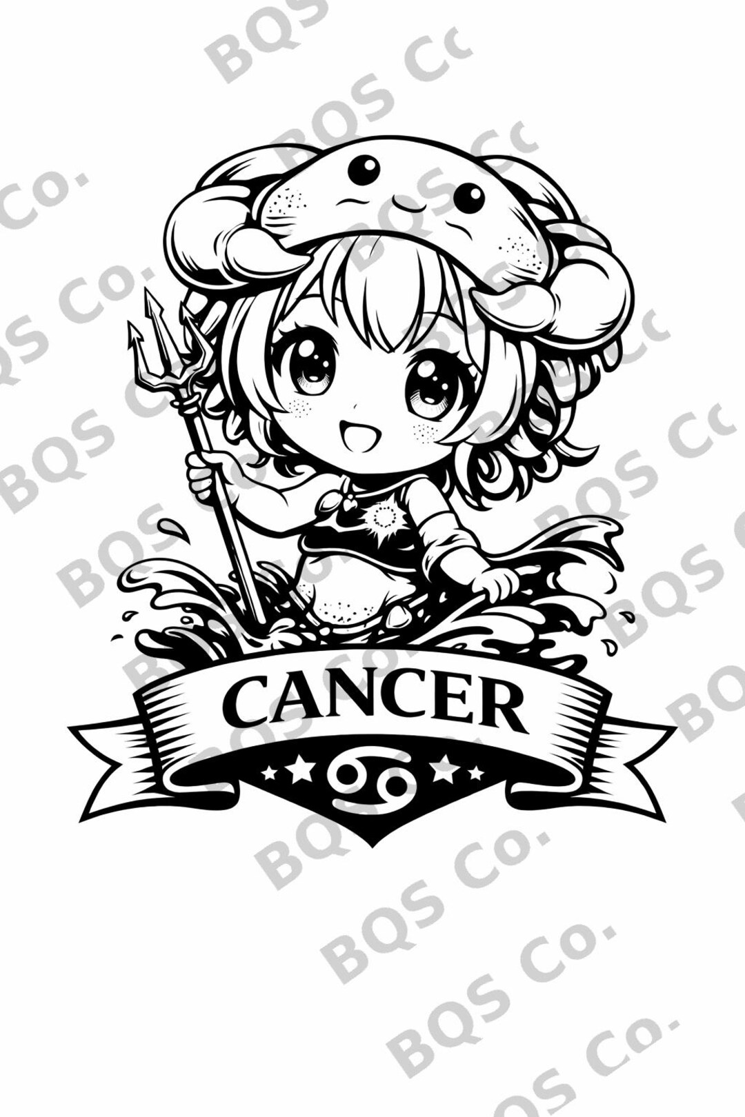 Cancer Zodiac Chibi SVG | Anime Crab Girl Line Art (digital Download ...