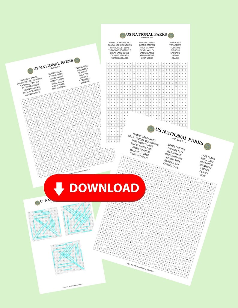 National Park Games Bundle 3 Printable Word Searches and Answer Key ...