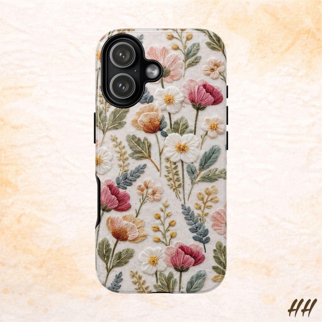 Embroidered Floral Pansy Orchid Phone Case Cottagecore Design iPhone 17 ...