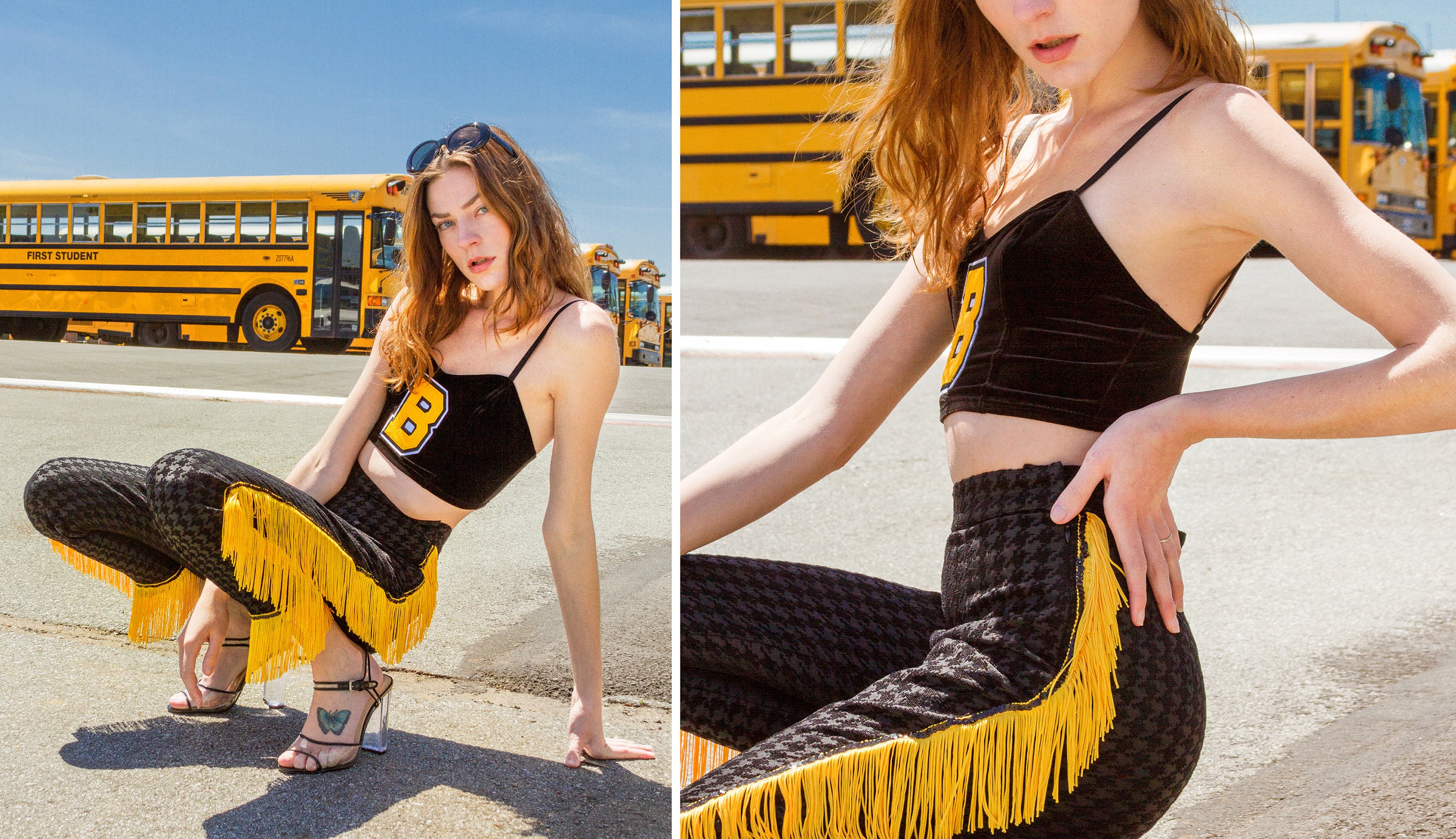 Sexy Bus Driver Costume Black Velvet Embroidered Yellow Chenille B ...