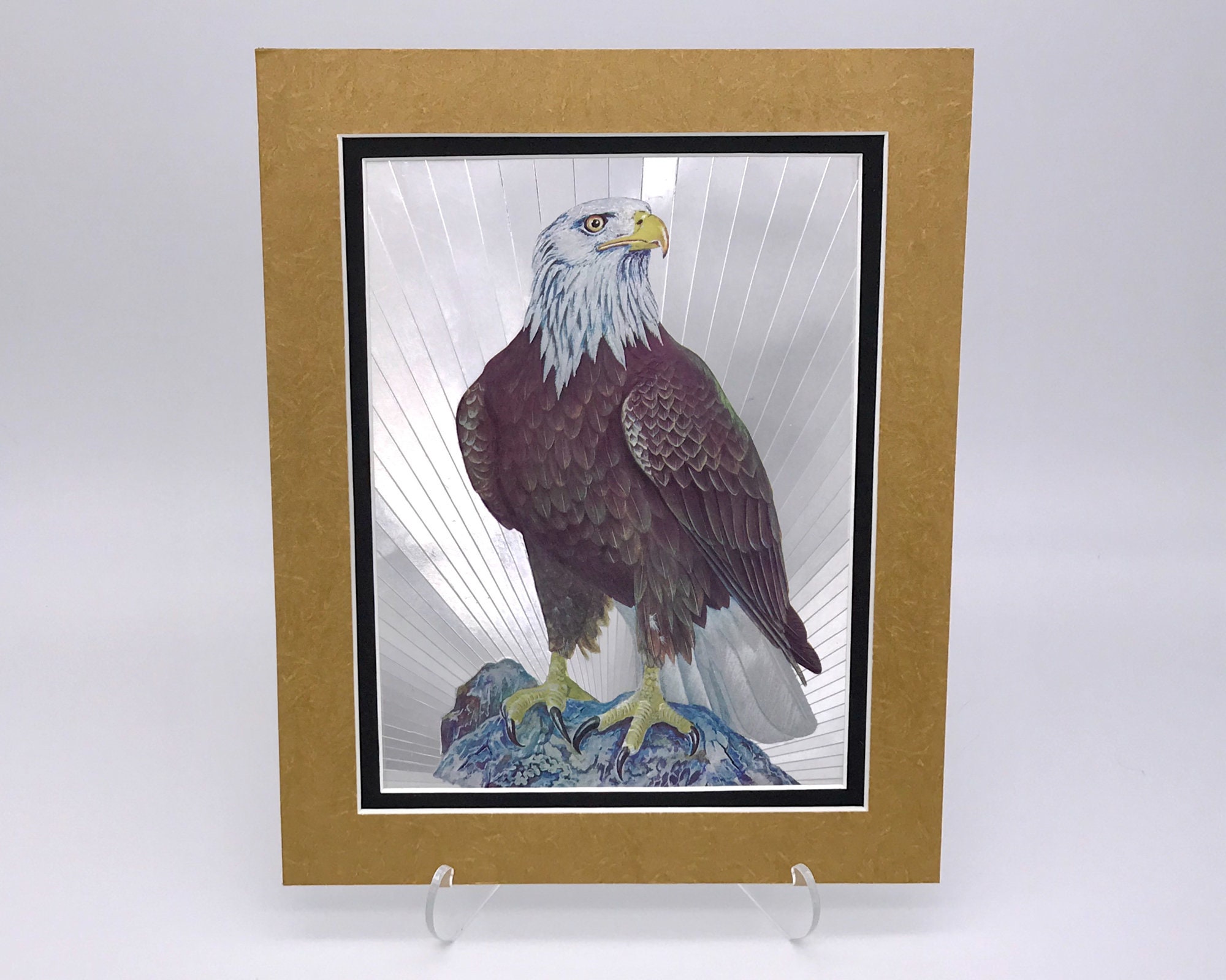 Vintage Perched Bald Eagle Bird Foil Etching Art Print Shiny | Etsy