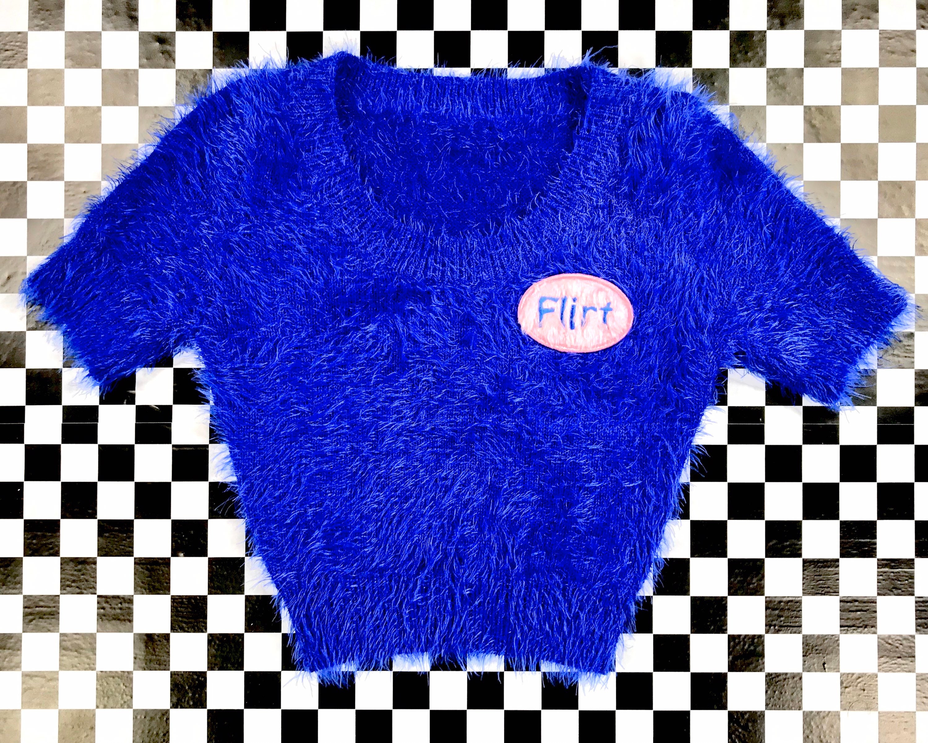 Vintage 90s Y2K Fuzzy Royal Blue Pink Faux Fur Flirt Name Badge ...