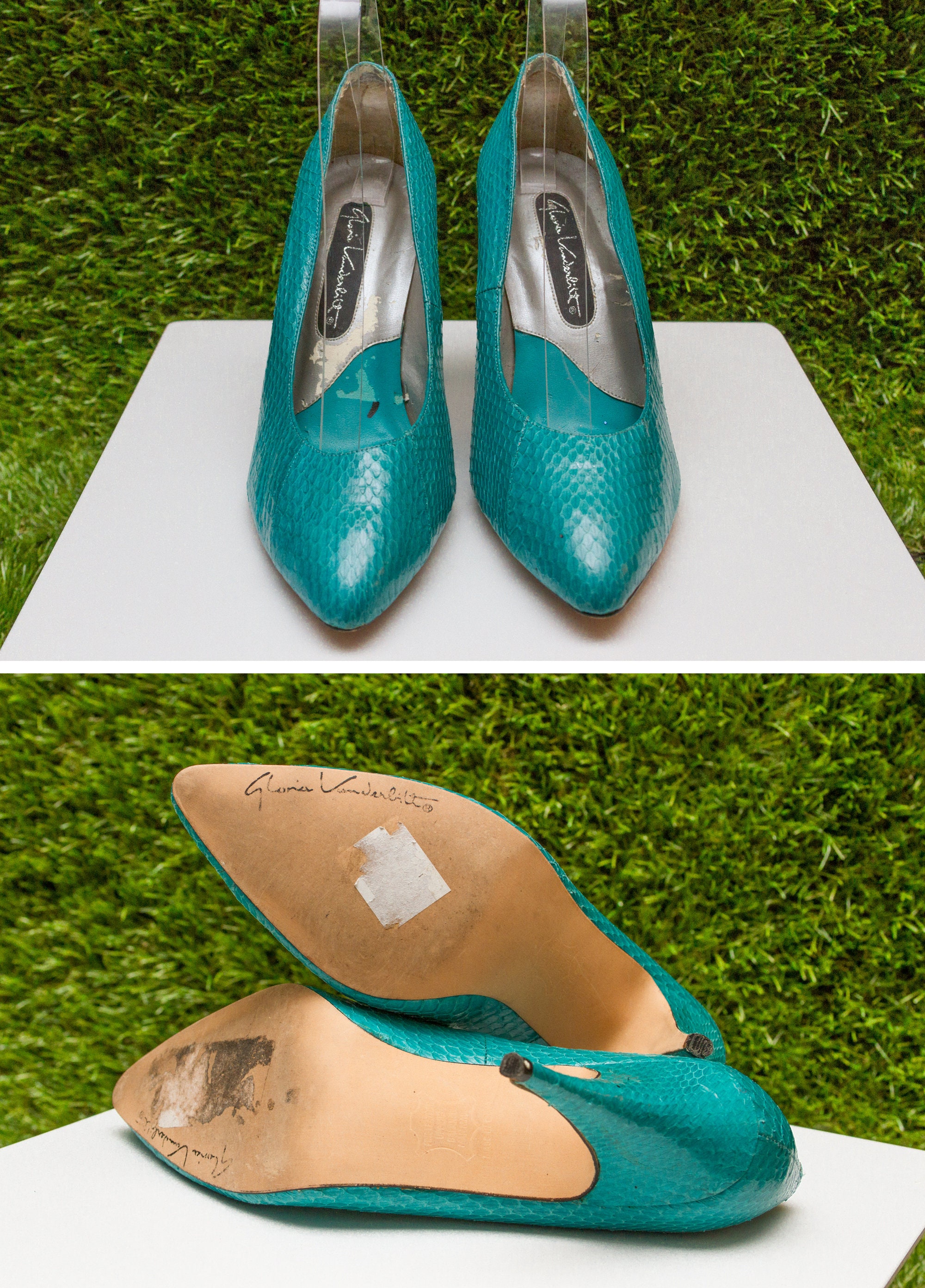 Vintage 80s Gloria Vanderbilt Teal Turquoise Aqua Blue Real Snake Skin ...