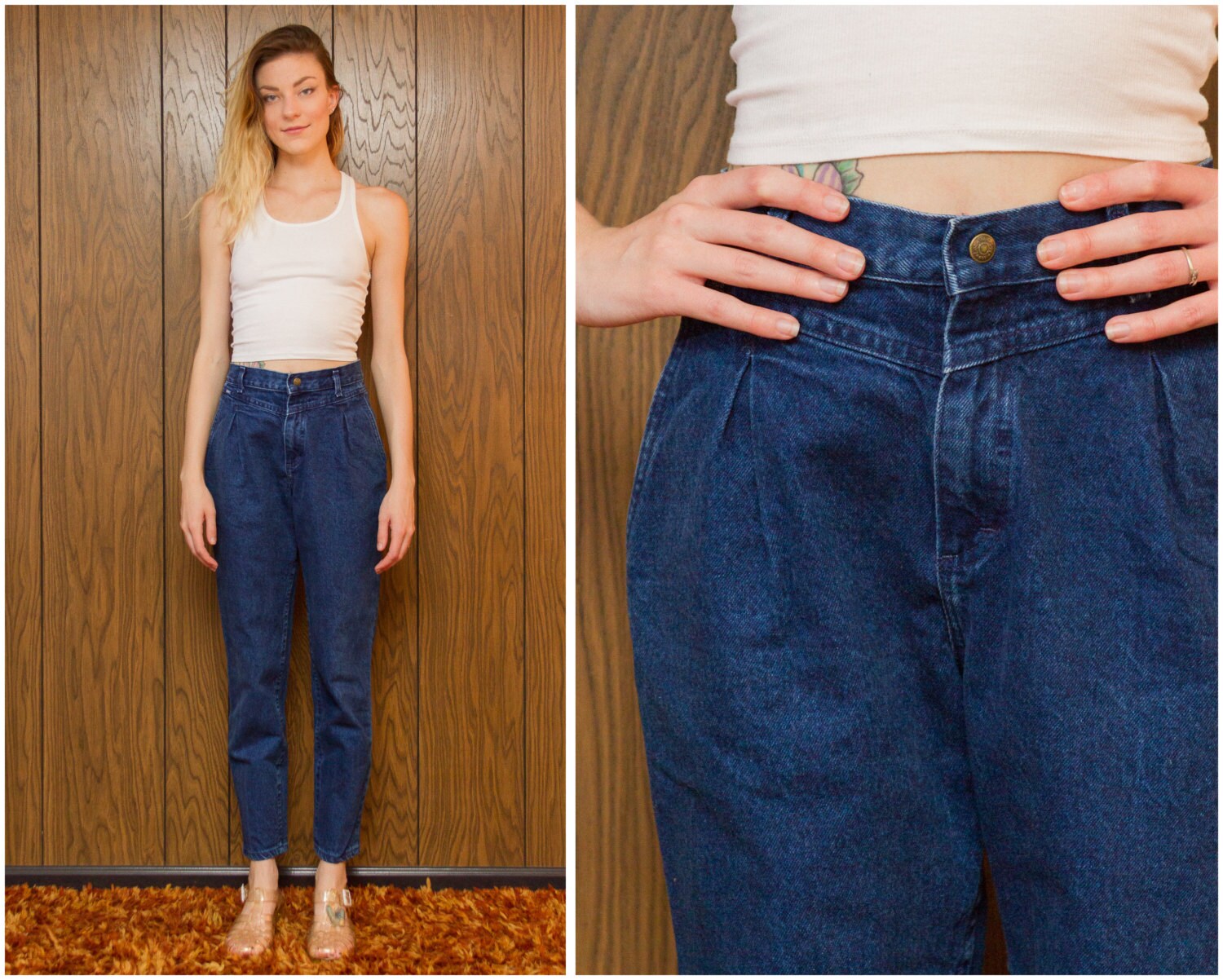 Vintage 80s 90s Lee Brand Chevron Grunge Pleated Boyfriend Jean Taper ...