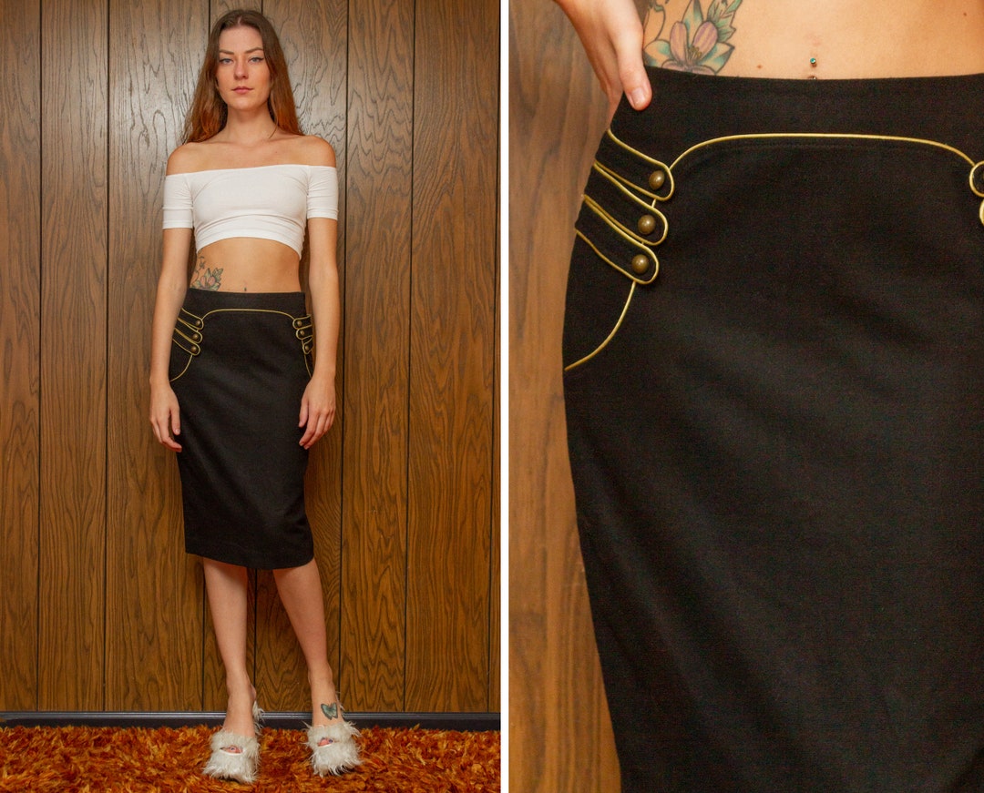 Vintage 90s Classic Flight Attendant Uniform Black Wool Gold Trim ...