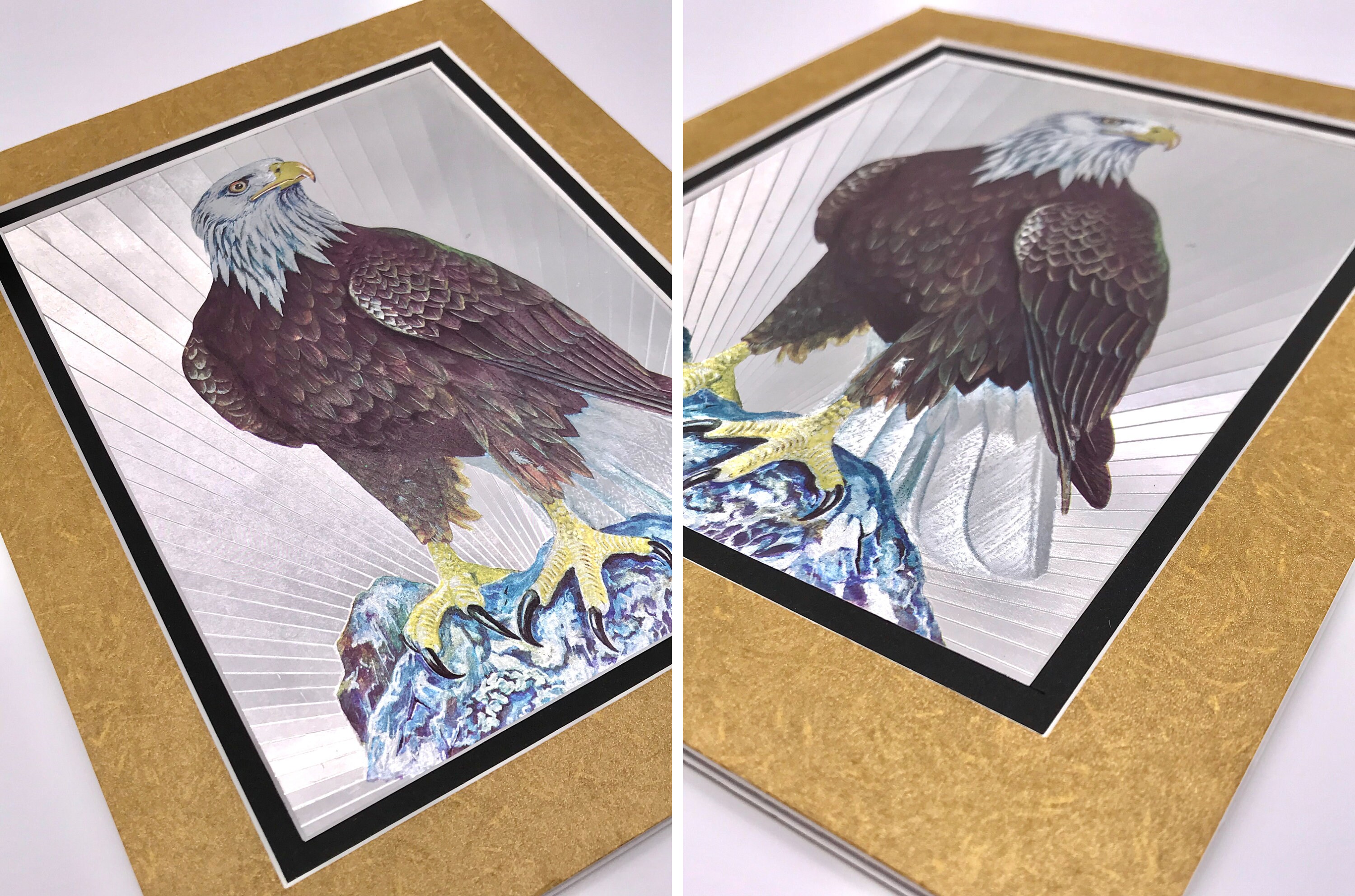Vintage Perched Bald Eagle Bird Foil Etching Art Print Shiny Antique ...