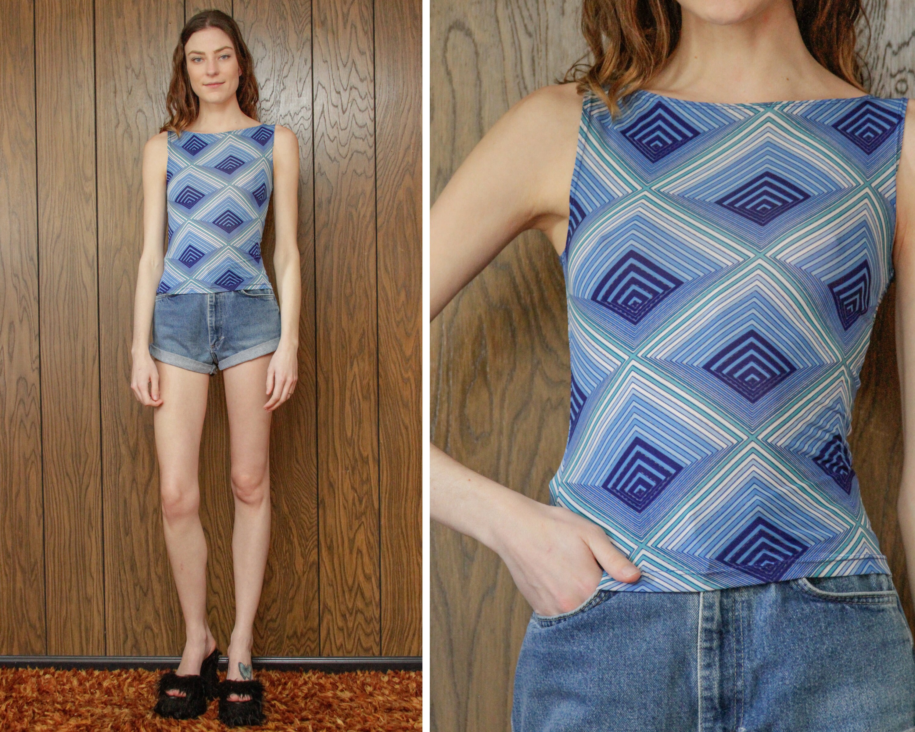 Vintage 90s Sheer Mesh Navy Light Blue Abstract Texture Gray White ...