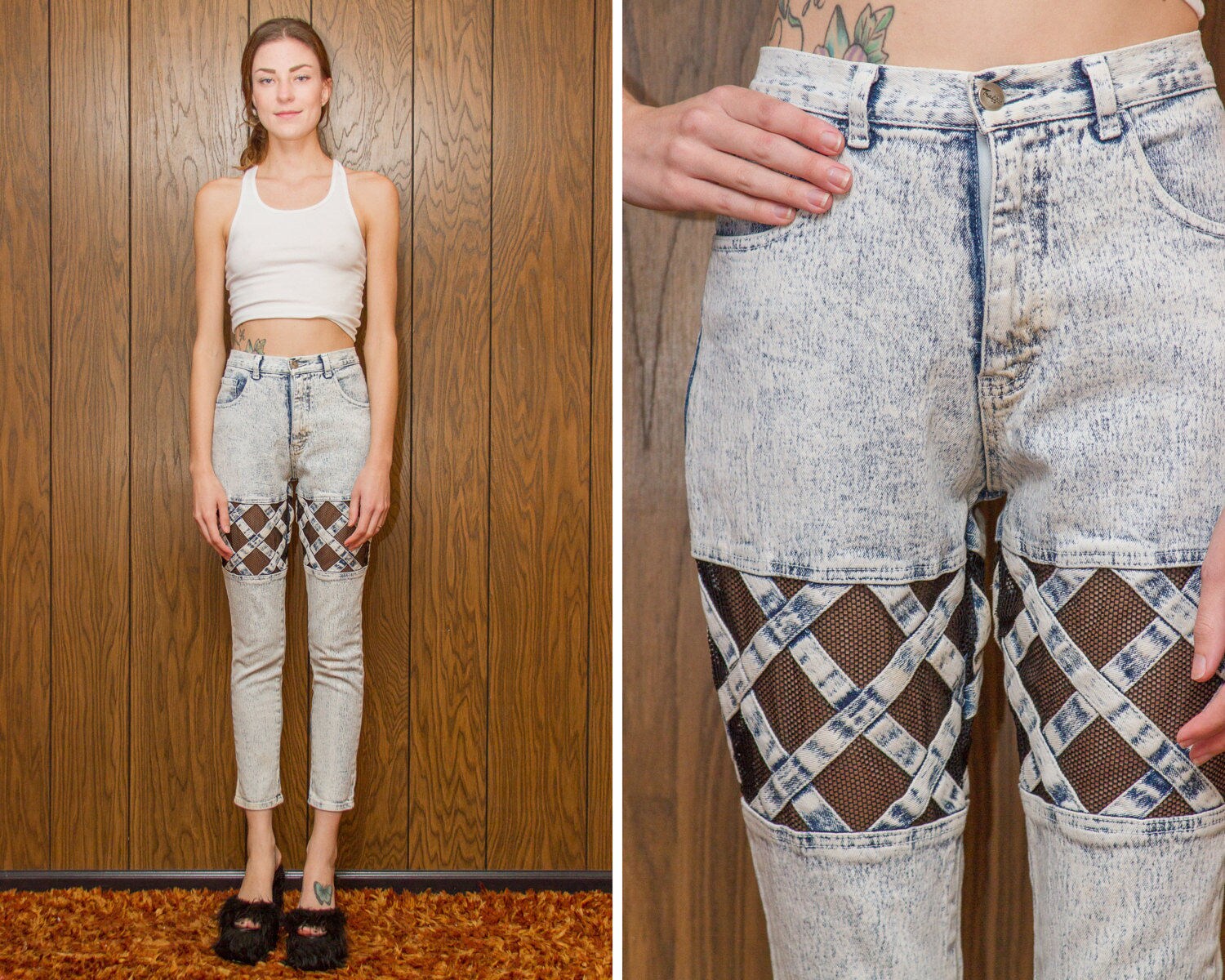 Reserved- Vintage 80s 90s RARE Acid Wash Fishnet Sheer Mesh Cross Cut ...