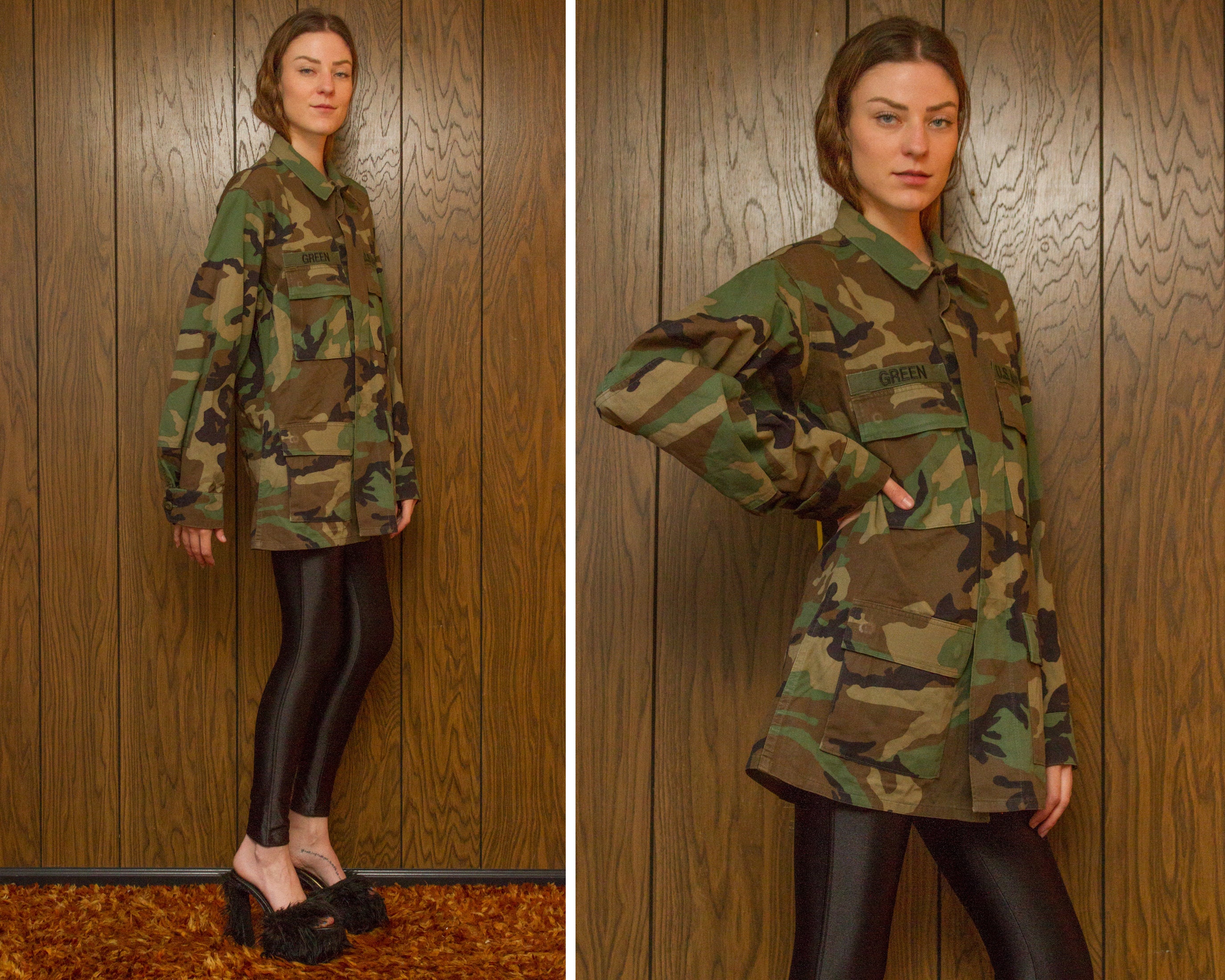 Vintage 90s Green Distressed Marines Military Camo Camoflauge Woodland ...