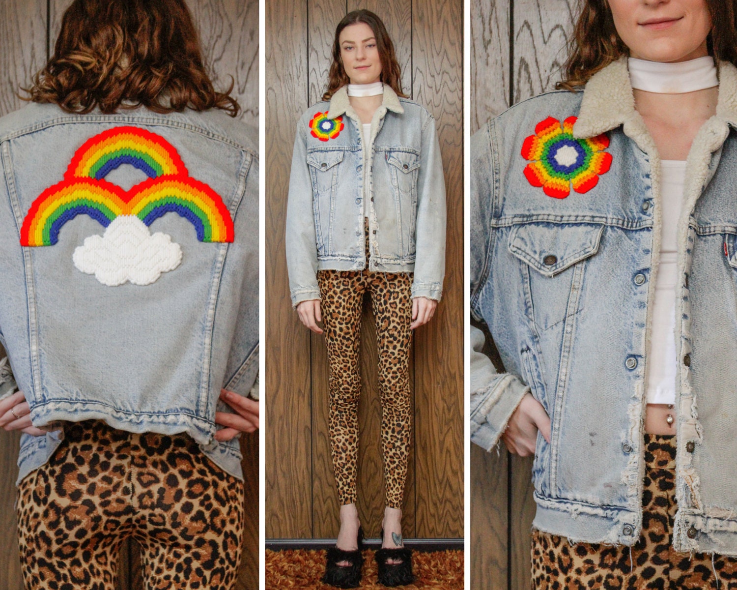 Vintage 80s 90s Levi's Levis Rainbow Embroidered Cross Stitch Cloud ...