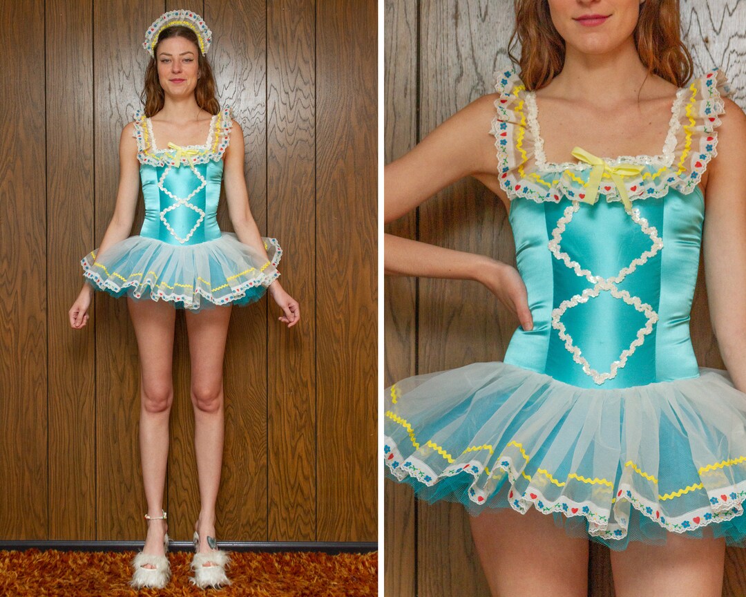 Vintage 90s Pastel Teal Blue White Yellow Shiny Tutu Heart Floral Lace ...