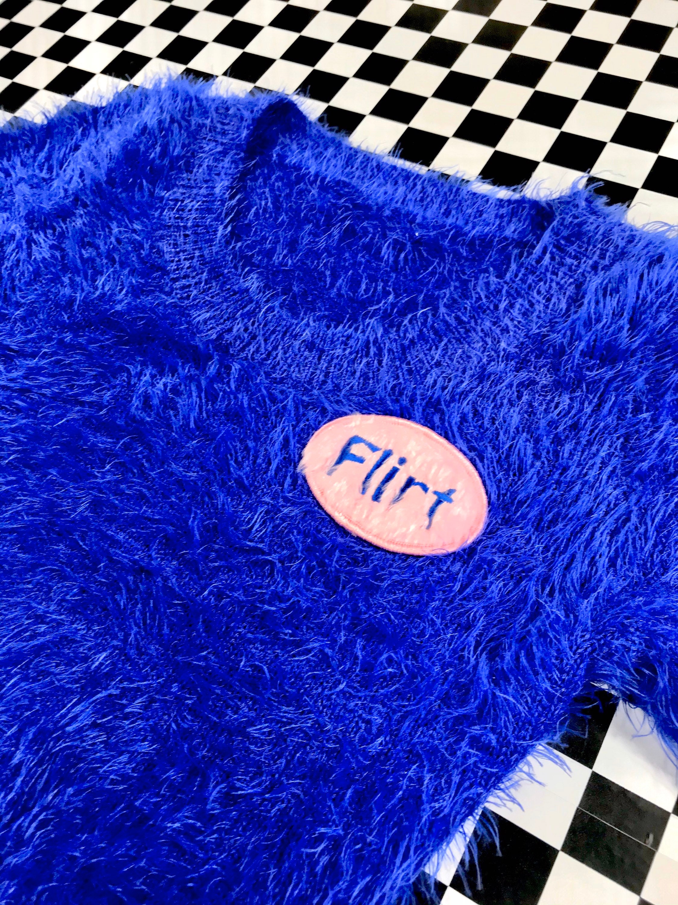 Vintage 90s Y2K Fuzzy Royal Blue Pink Faux Fur Flirt Name Badge ...