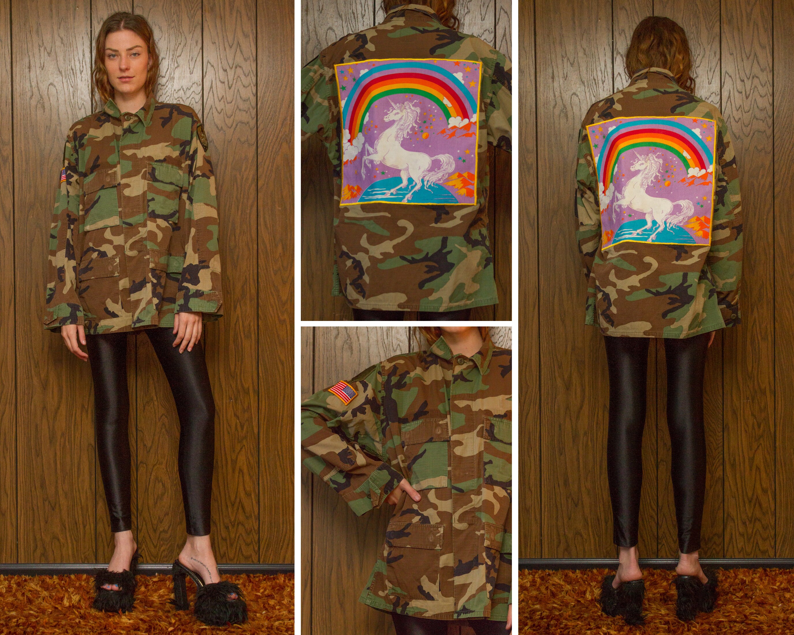 Vintage 90s Distressed Military Camo Camoflauge Woodland Cargo Jacket ...