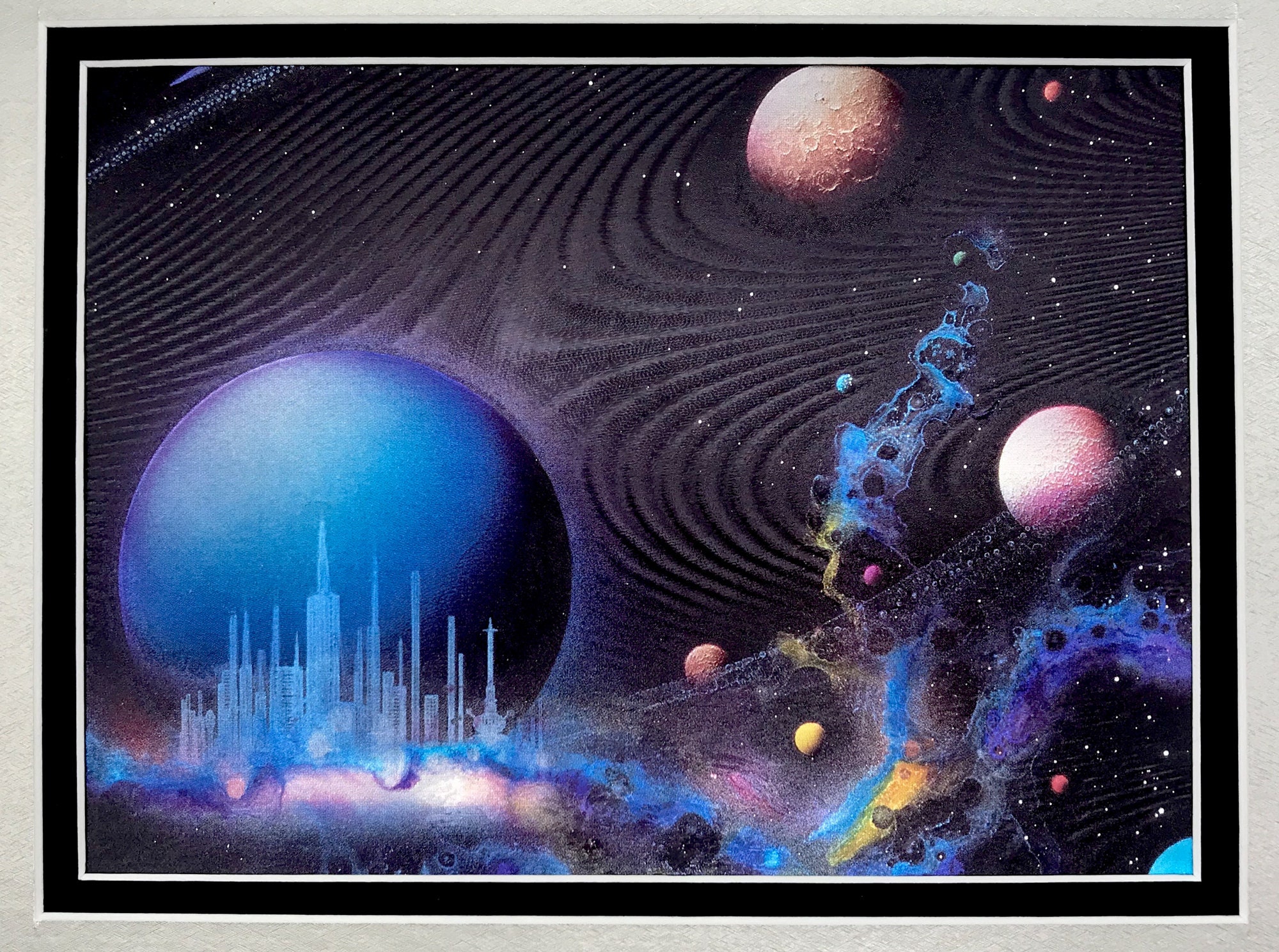 Vintage Solar Sci Fi Fantasy Universe Space Foil Etching Art Print ...