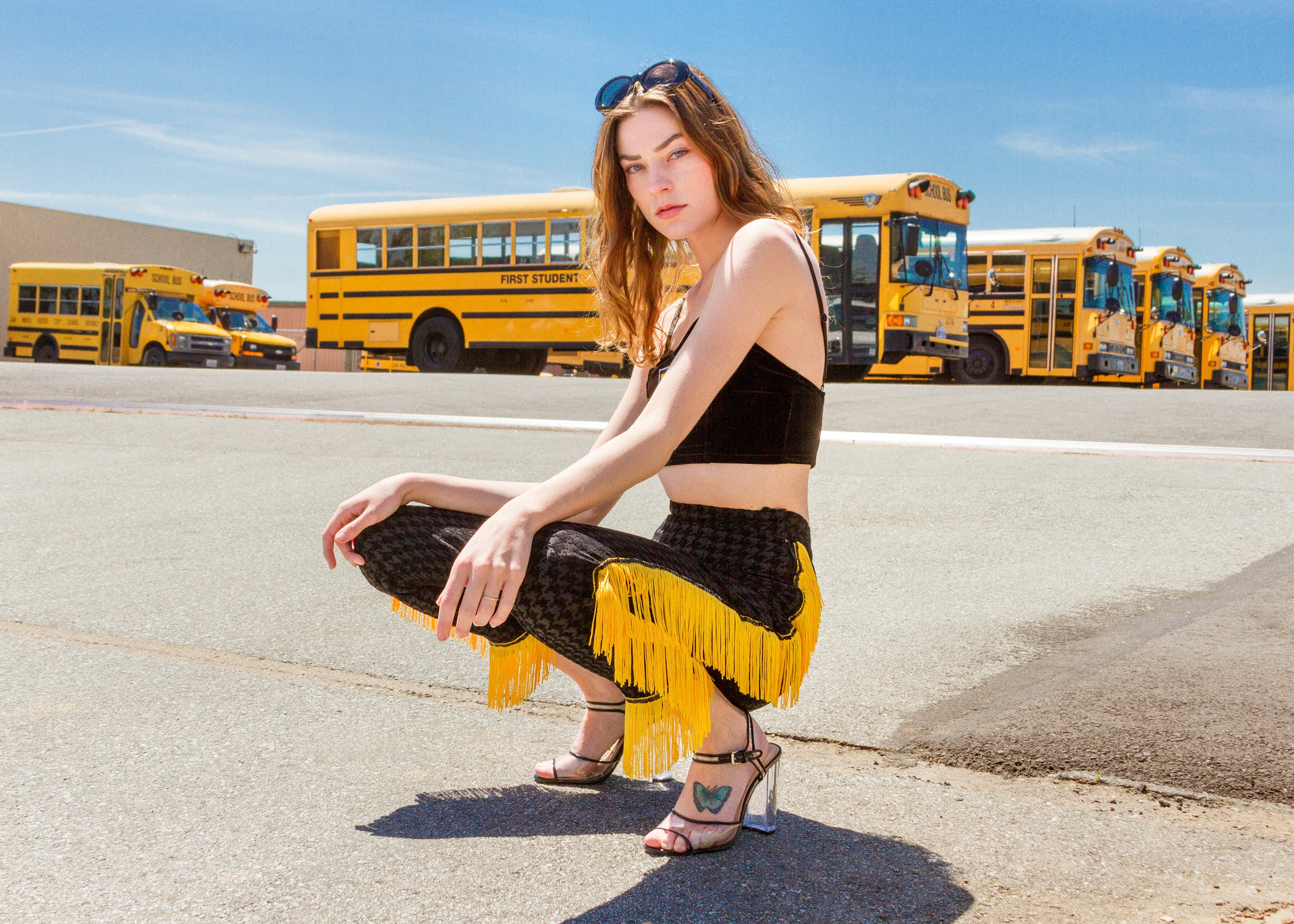 Sexy Bus Driver Black Sequined Houndstooth Gold Yellow Fringe Letterman ...