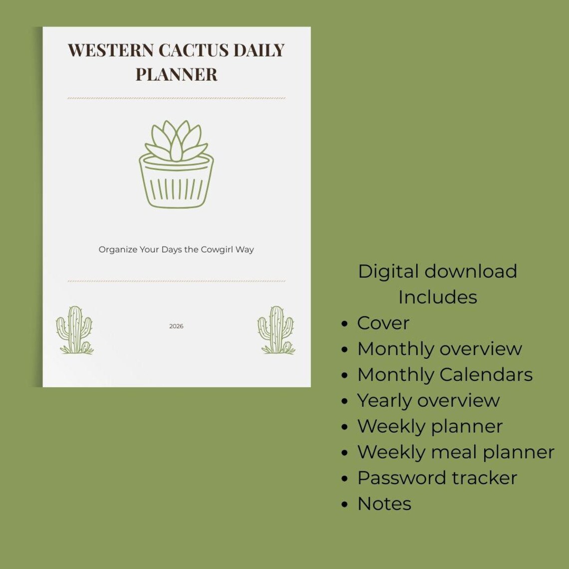 Western Cactus Planner Printable | Cowgirl Daily Weekly Monthly Planner ...