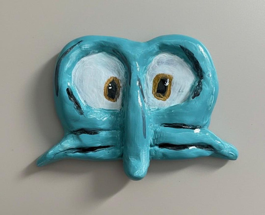 Handmade, Painted Clay- Flat Squidward, Face, Patrick Star Sitting ...