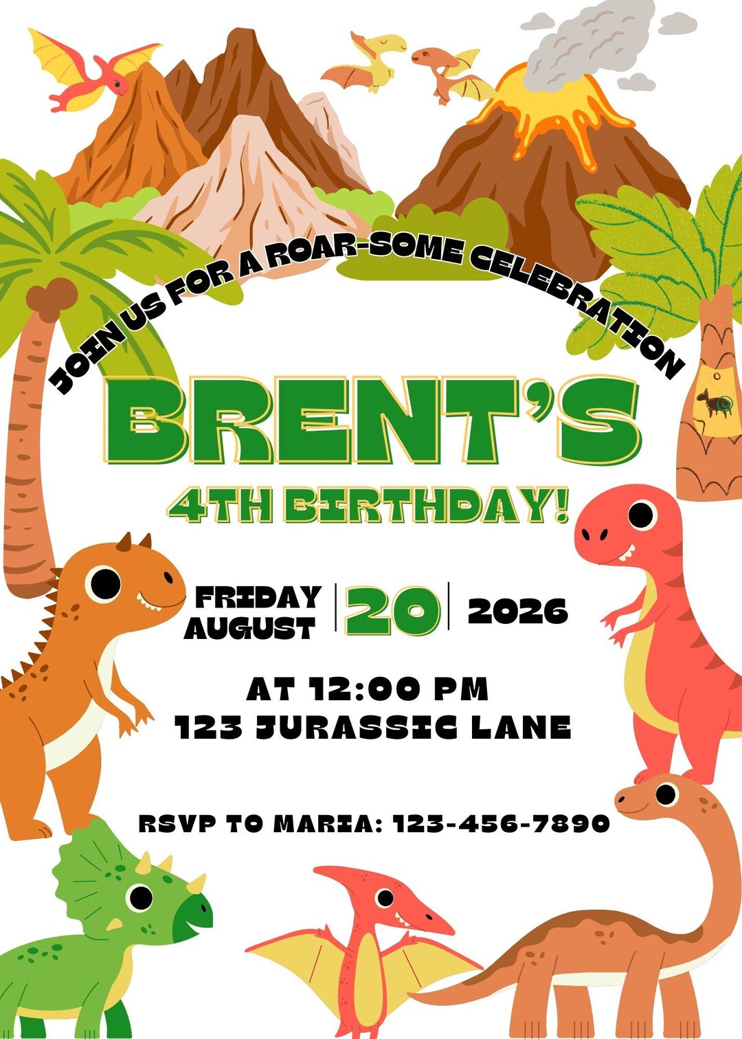 Roar-some Dino Birthday Template - Etsy