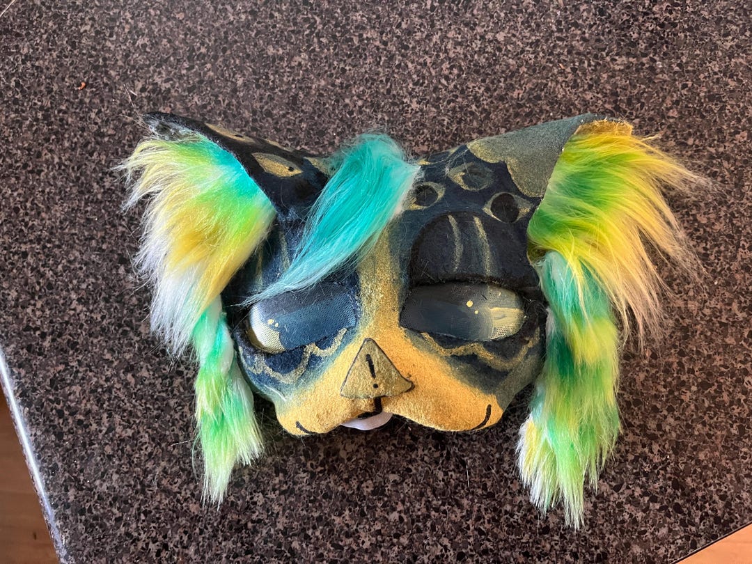 Weirdcore/dreamcore Blue, Green and Yellow Cat Mask - Etsy