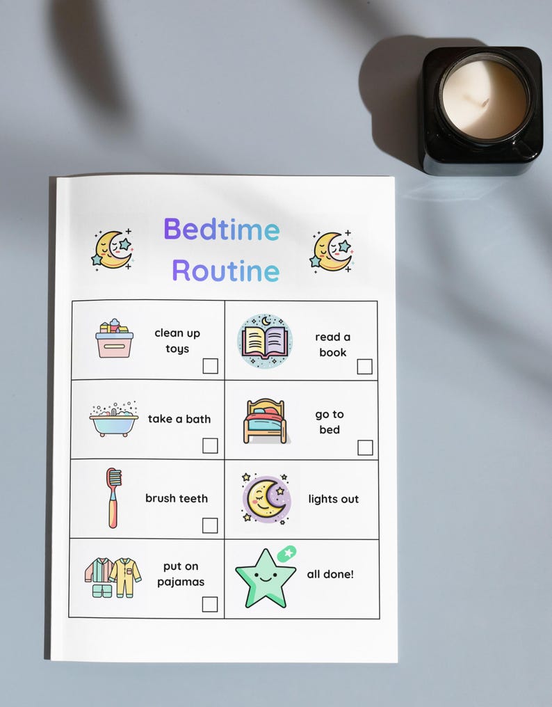 Bedtime Routine Chart for Toddlers Printable | Kids Visual Schedule PDF ...