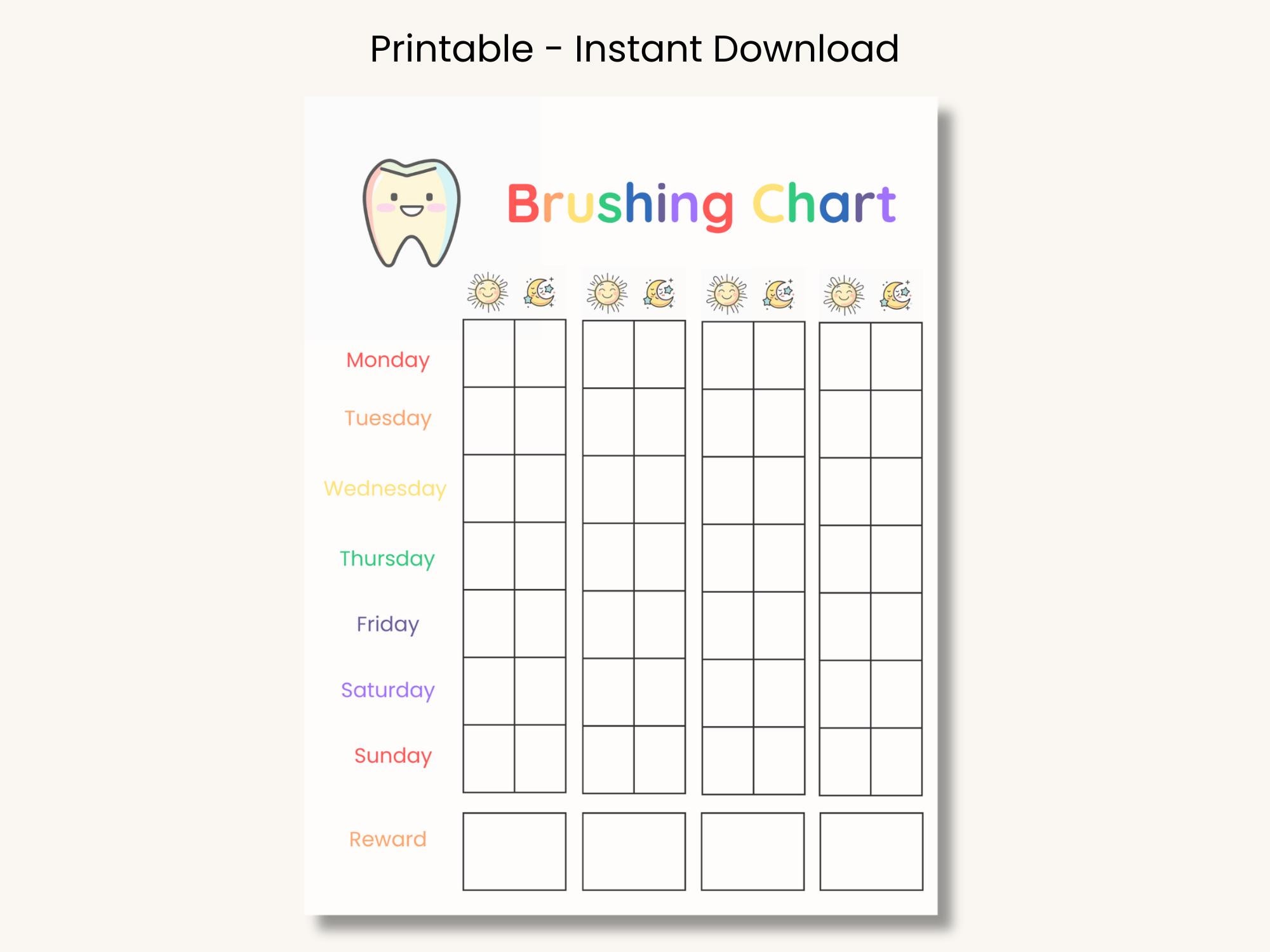 Kids Brushing Teeth Chart Printable | Toddler Tooth Brushing Visual ...