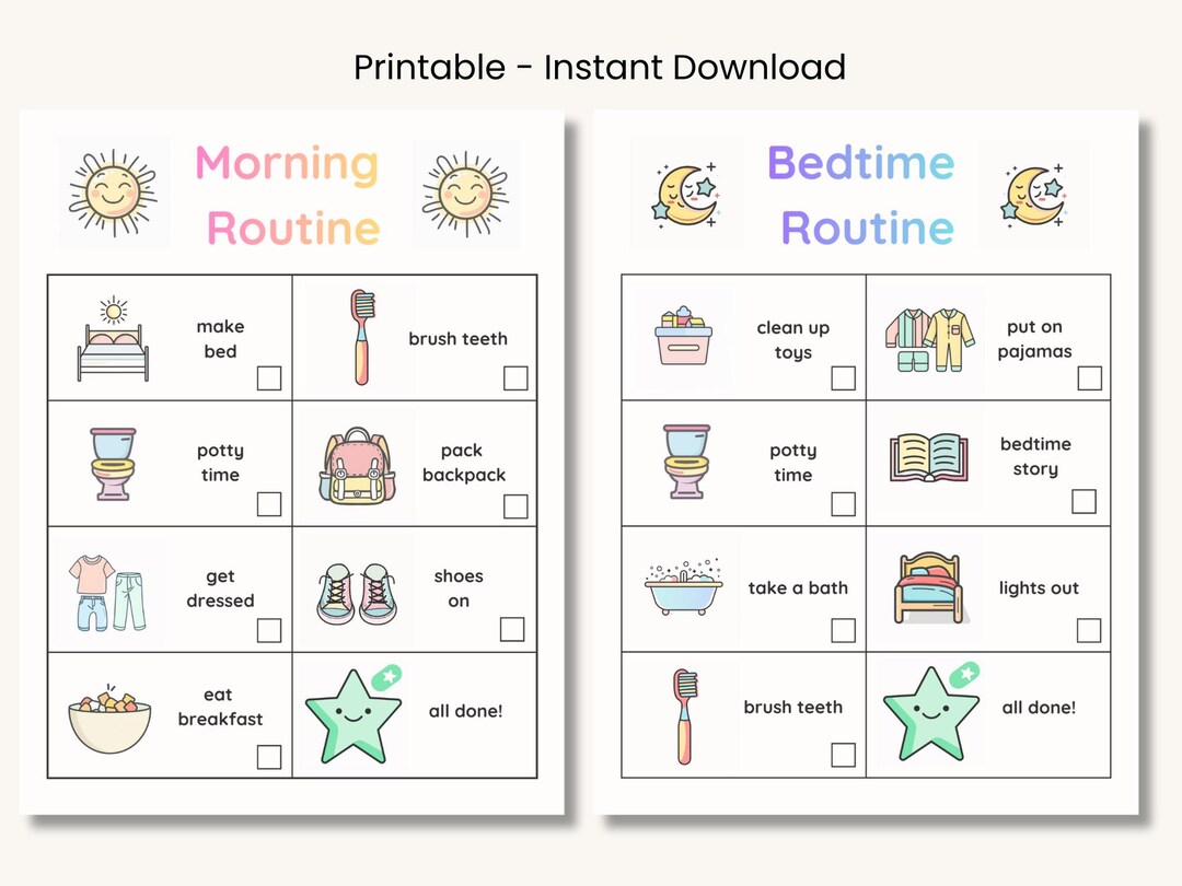 Morning and Bedtime Routine Visual Schedule Icons for Kids, Printable ...