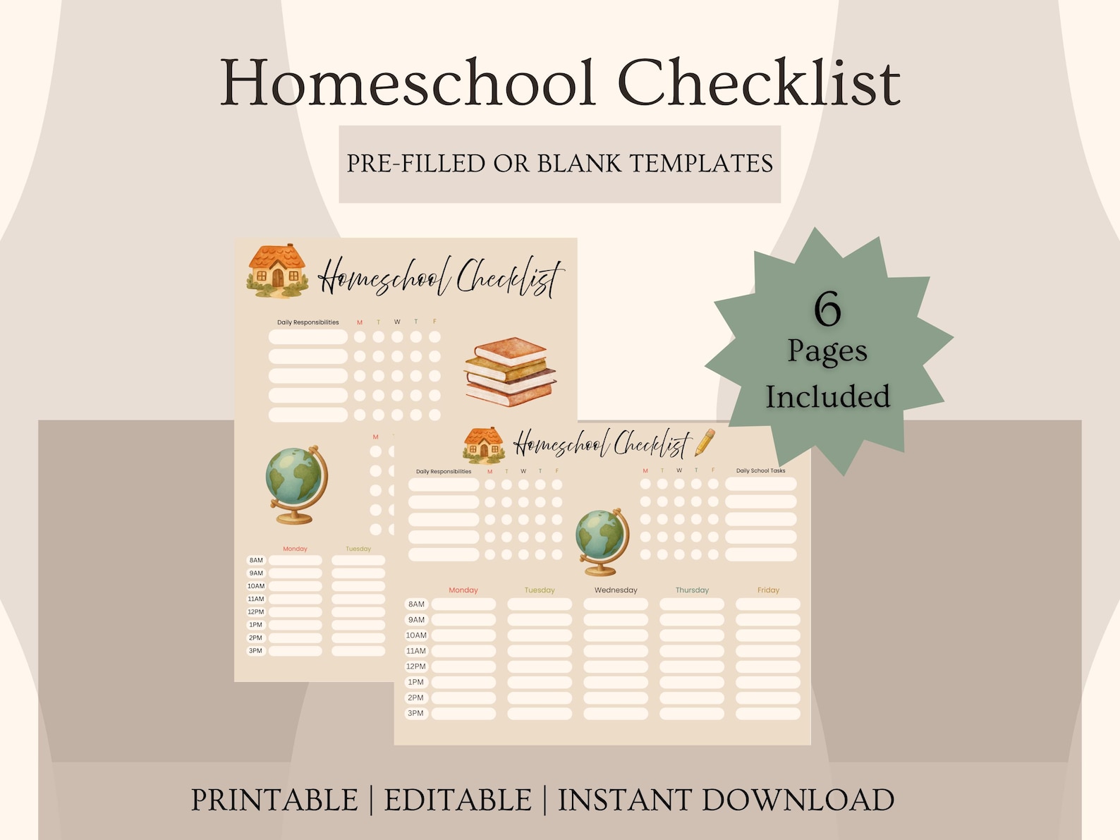 Daily Homeschooling Checklist Planner Kids Tasks & Coursework Prefilled ...