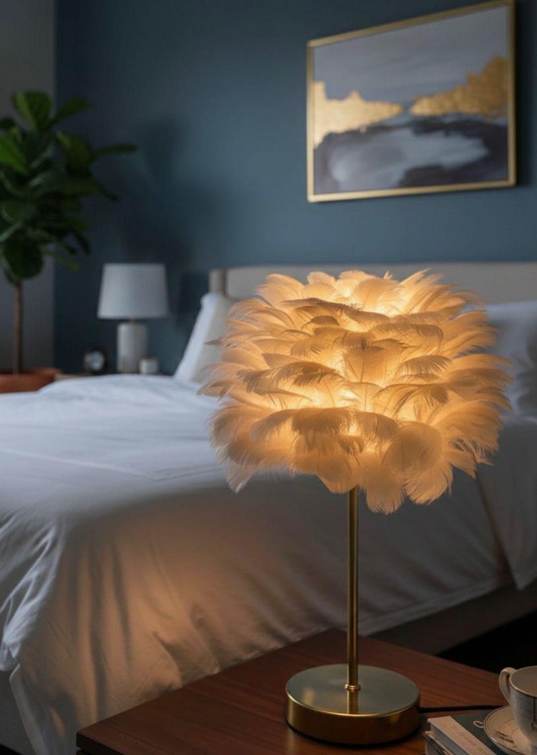 Modern Gold Designed Furry Lampshade, Table Lamp - Etsy
