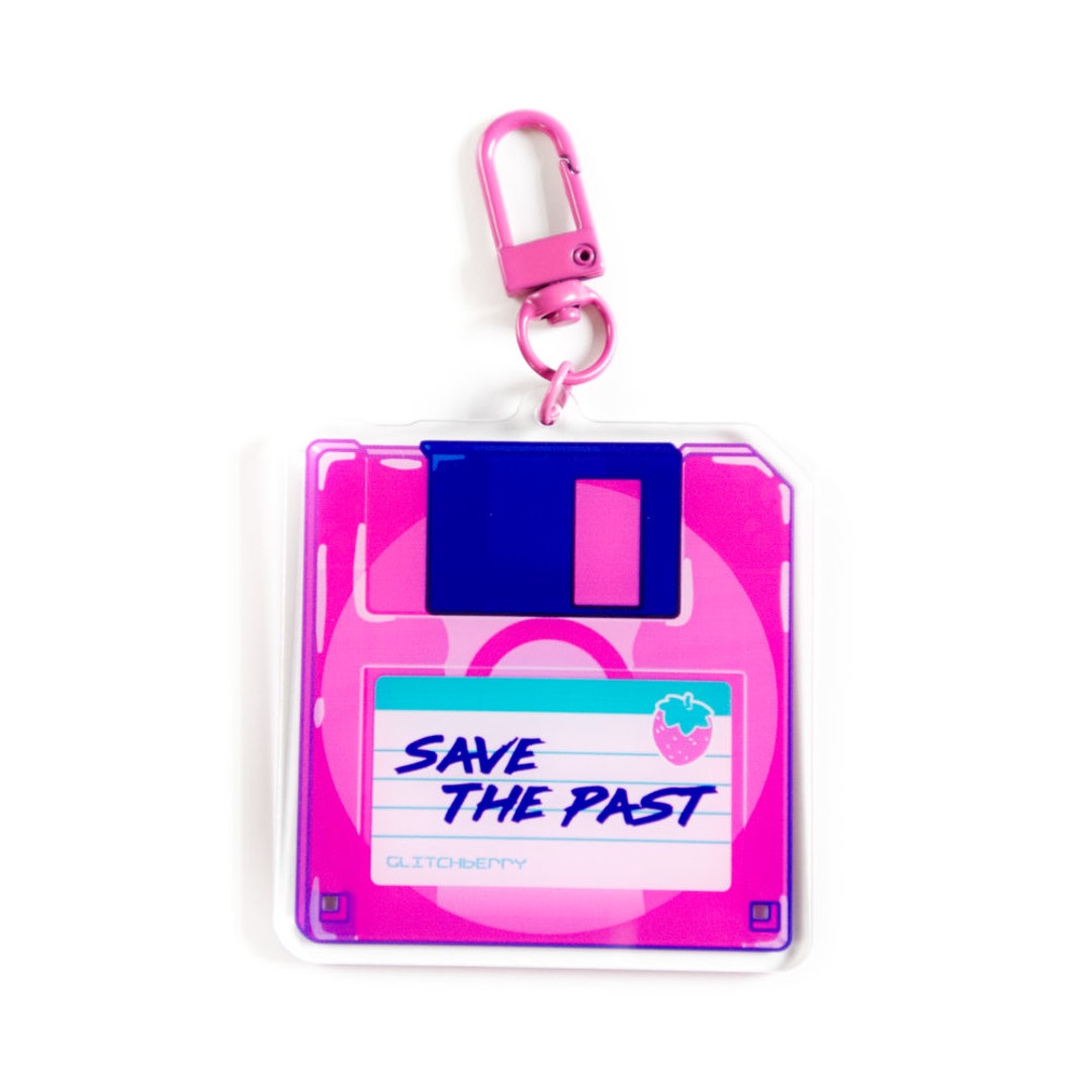 Pink Floppy Disk "save the Past" Acrylic Keychain | Nostalgic Acrylic ...