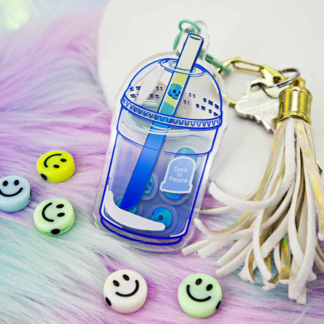 Skull Boba Shaker Acrylic Keychain | Stimmy Shakeable Charm - Etsy